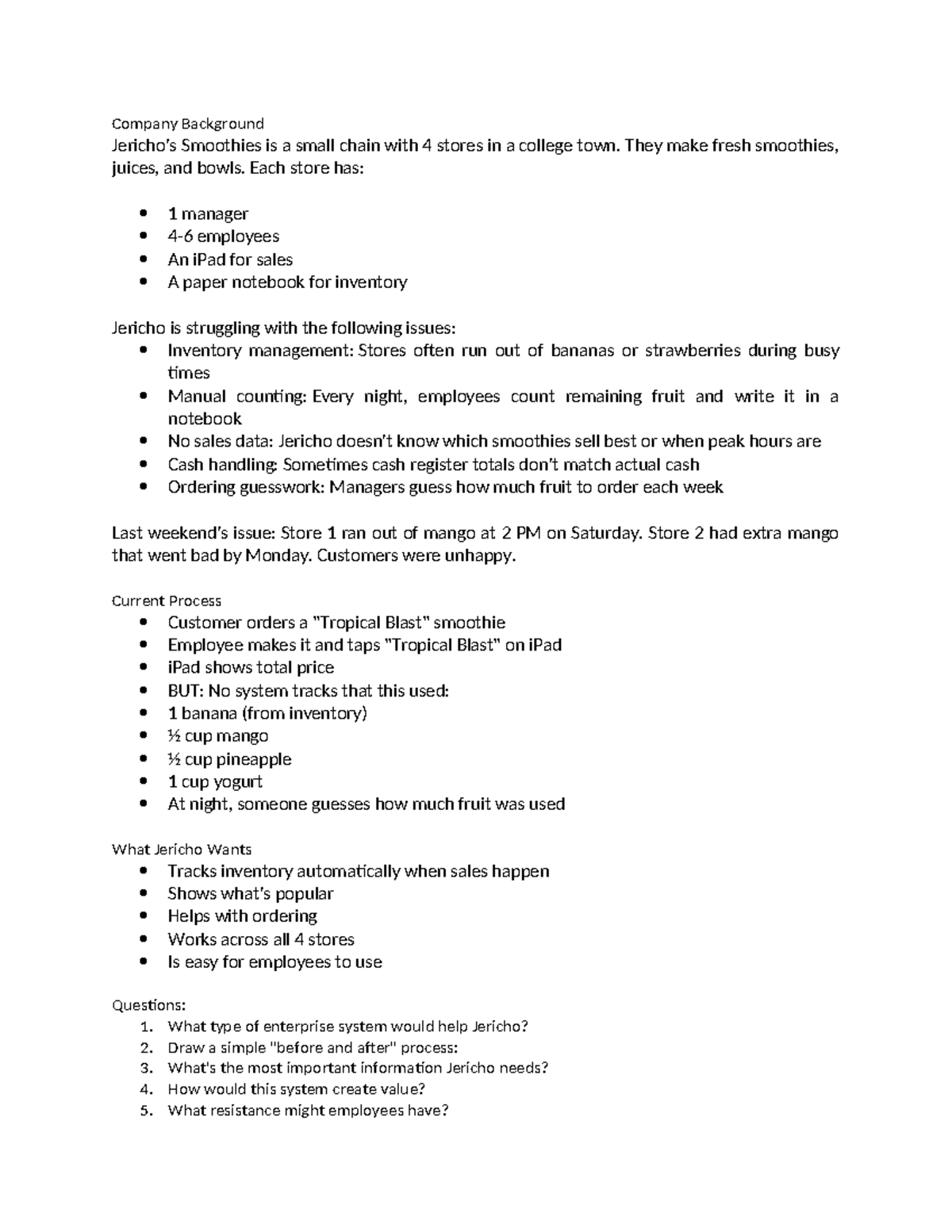 Company Background: Smoothies Inventory Management Case Study - Studocu