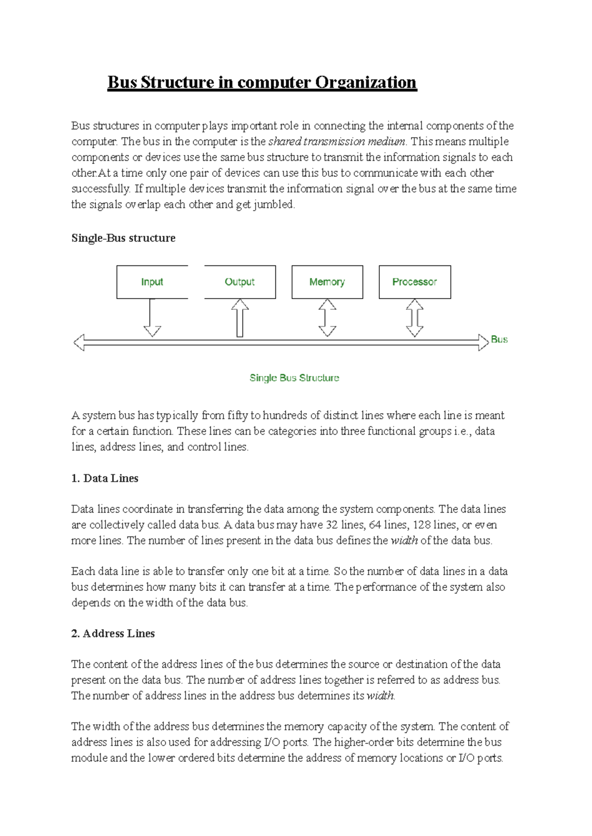 Bus Structure In Computer Organization Bus Structure In Computer