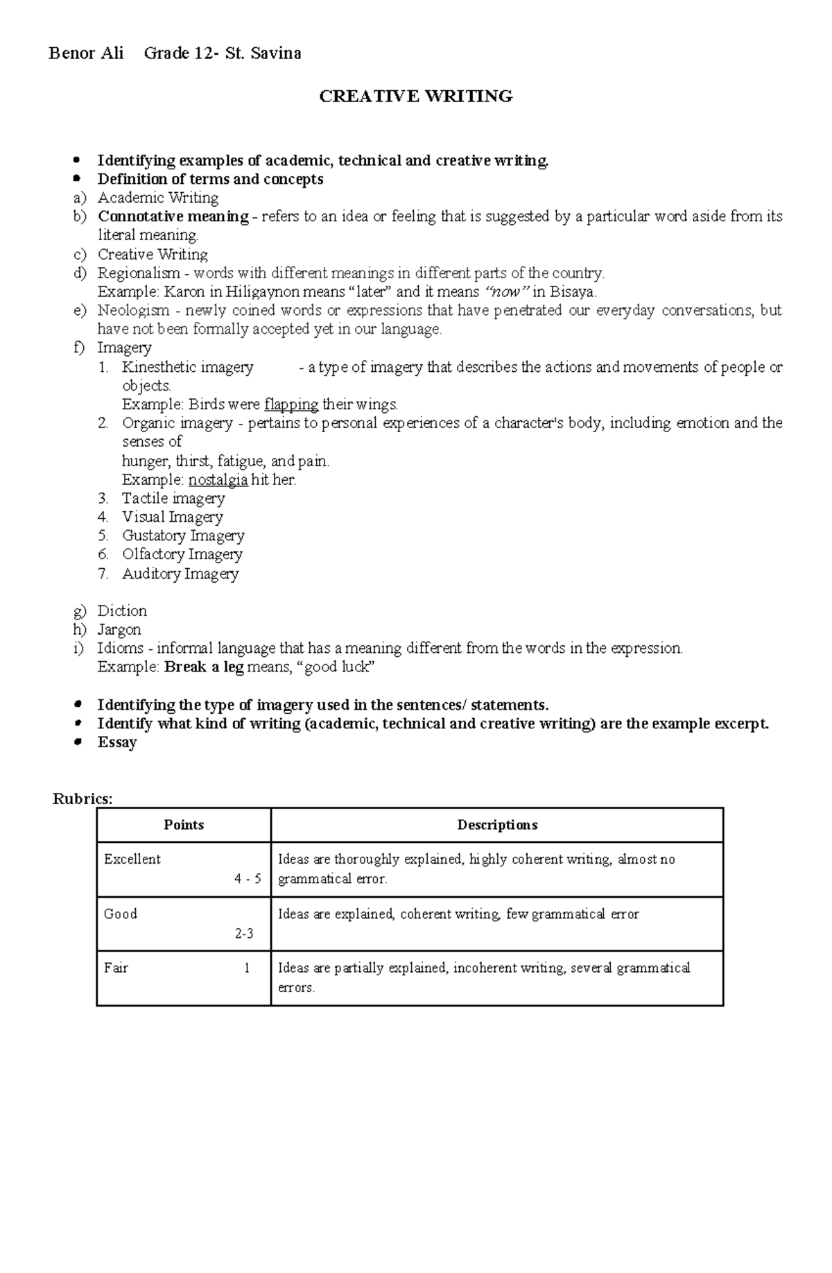 Creative Writing Review: Academic & Technical Concepts (Grade 12) - Studocu