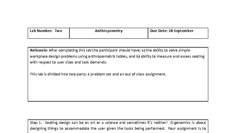 Lab 2: Anthropometry Assessment of Public Seating Design - Studocu