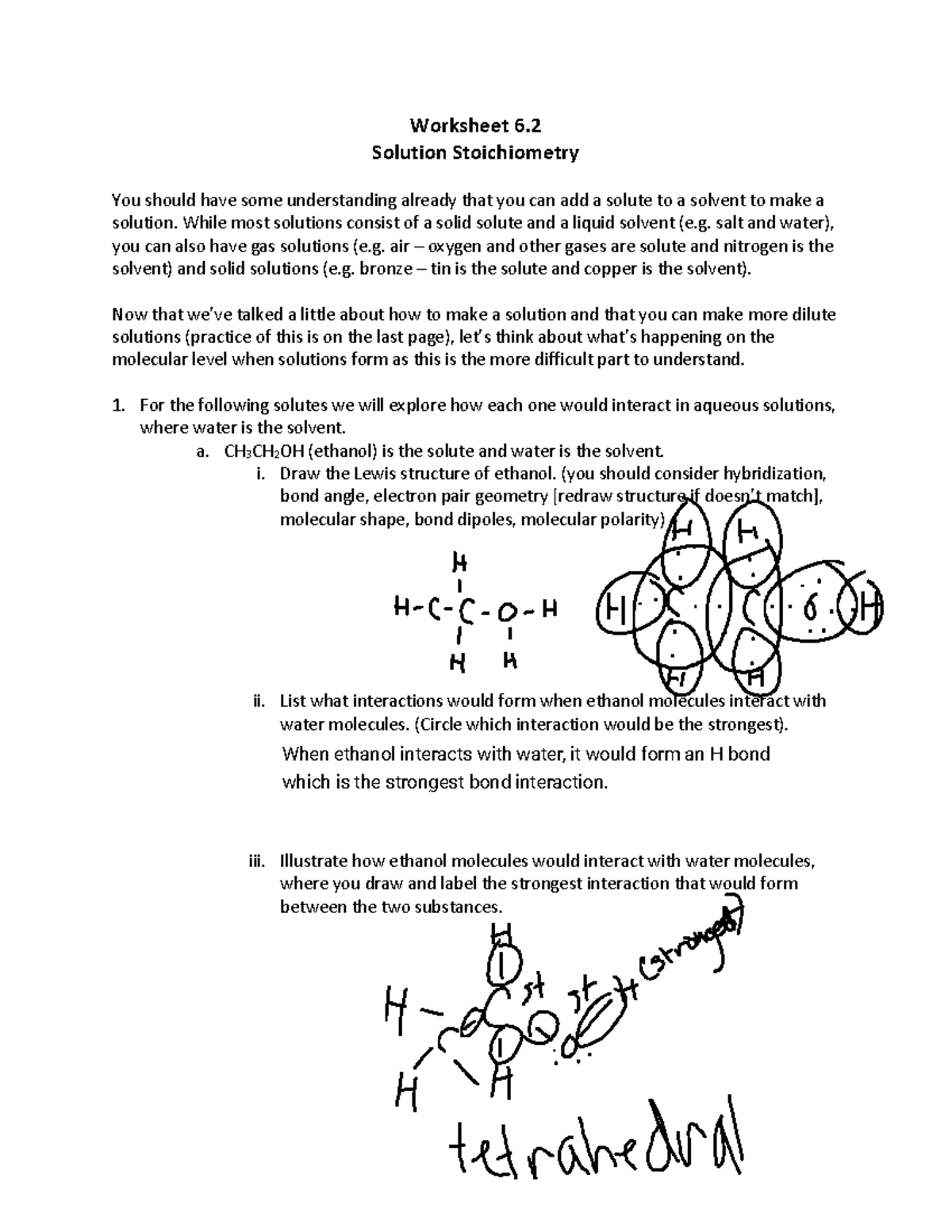 Kami Export - CHEM1062 Solution Stoichiometry Worksheet 6 - Studocu