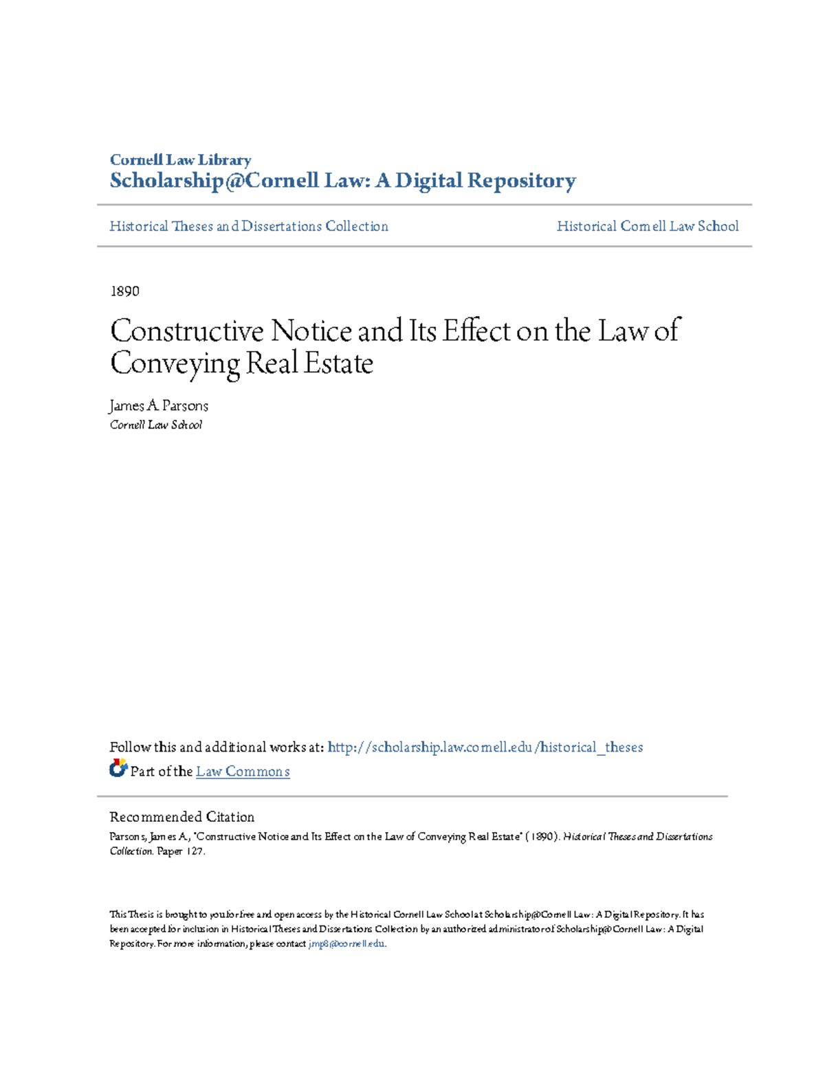 Constructive Notice and Its Impact on Real Estate Law (Cornell Law 1890 ...