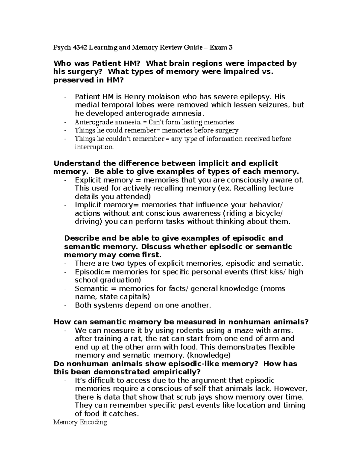 Psych 4342 Learning and Memory Review Guide – Exam 3 - Psych 4342 ...
