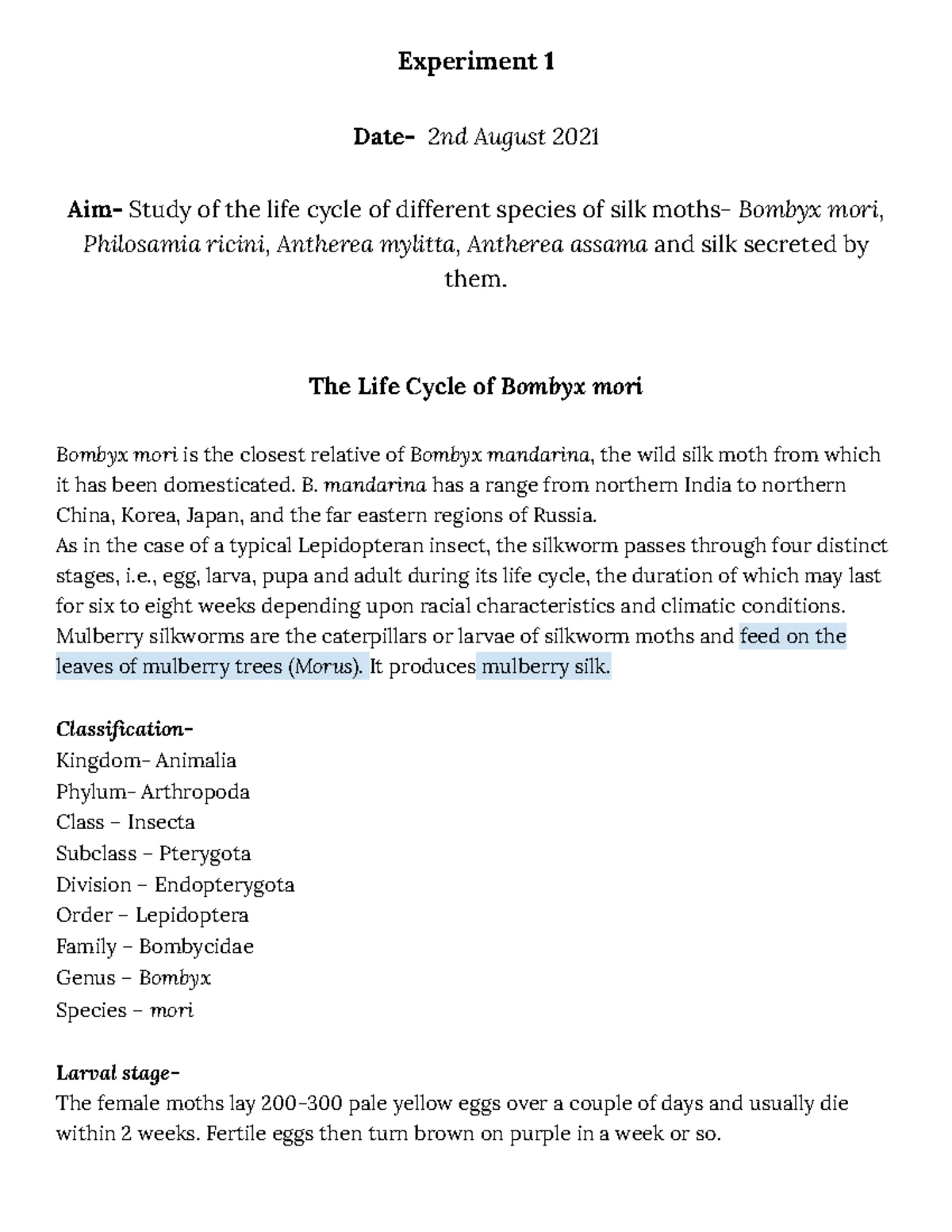 Sericulture Complete - Lecture notes 1-3 - Applied Zoology Unit-II ...