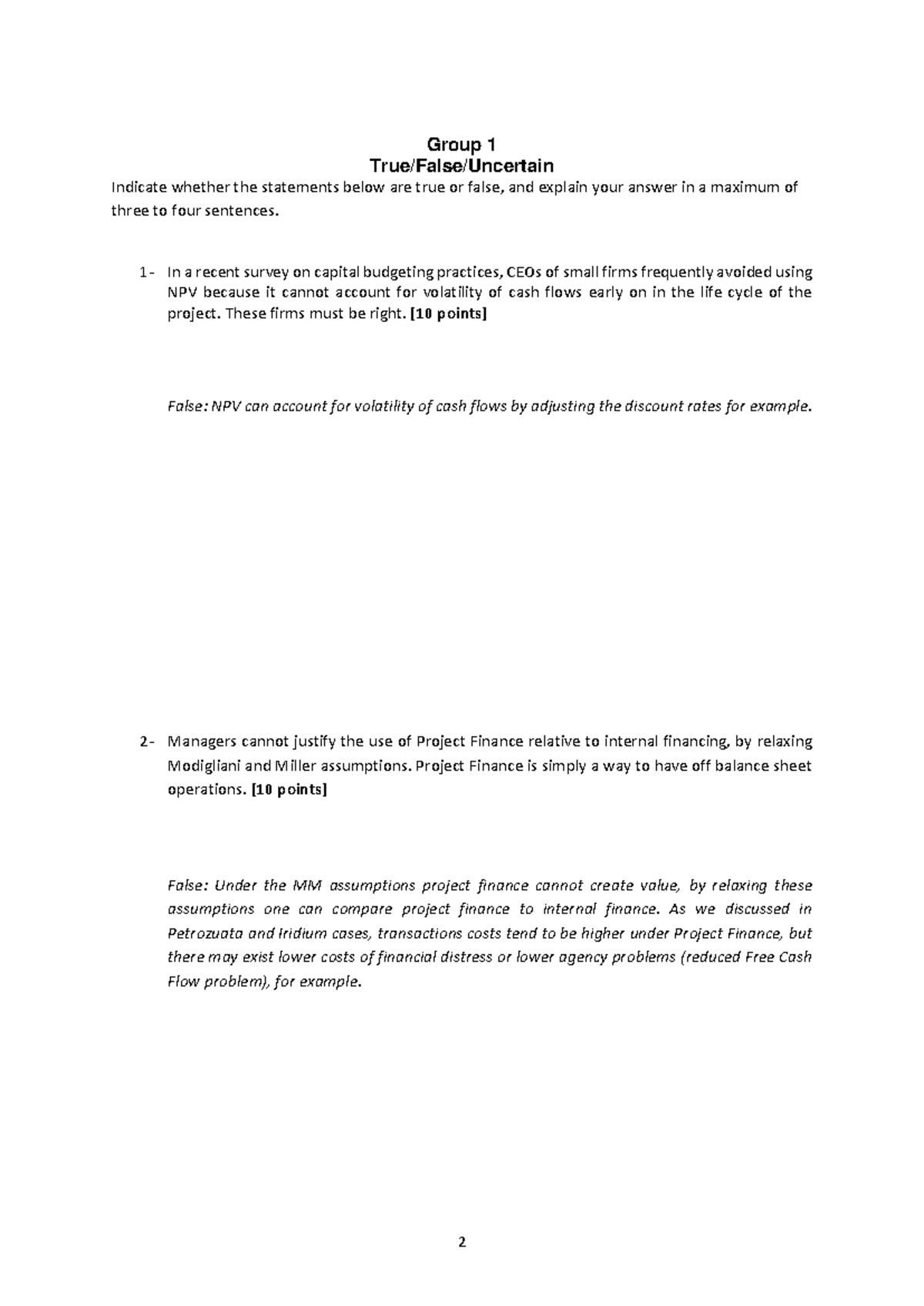Exam ACF 2021: Capital Budgeting & Project Finance Solutions - Studocu