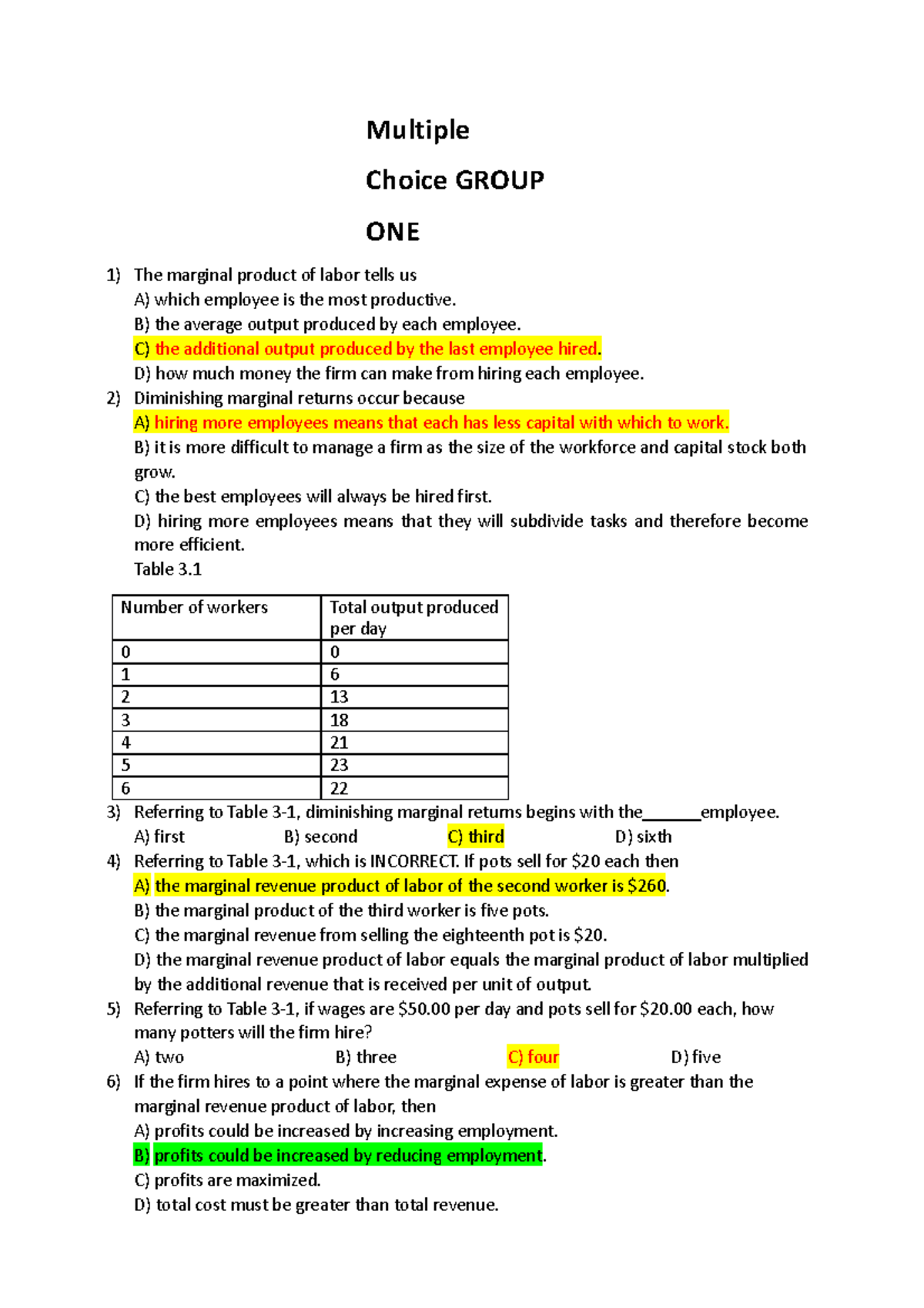 Labor Economics Multiple Choice Questions - Group One & Two - Studocu