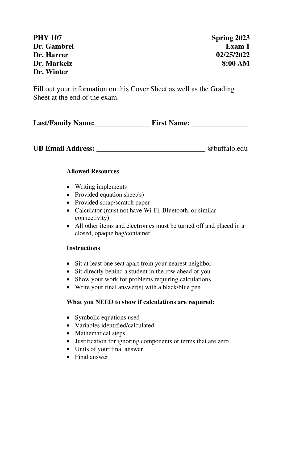 PHY 107 Spring 2023 Exam 1 Practice Guide - Studocu