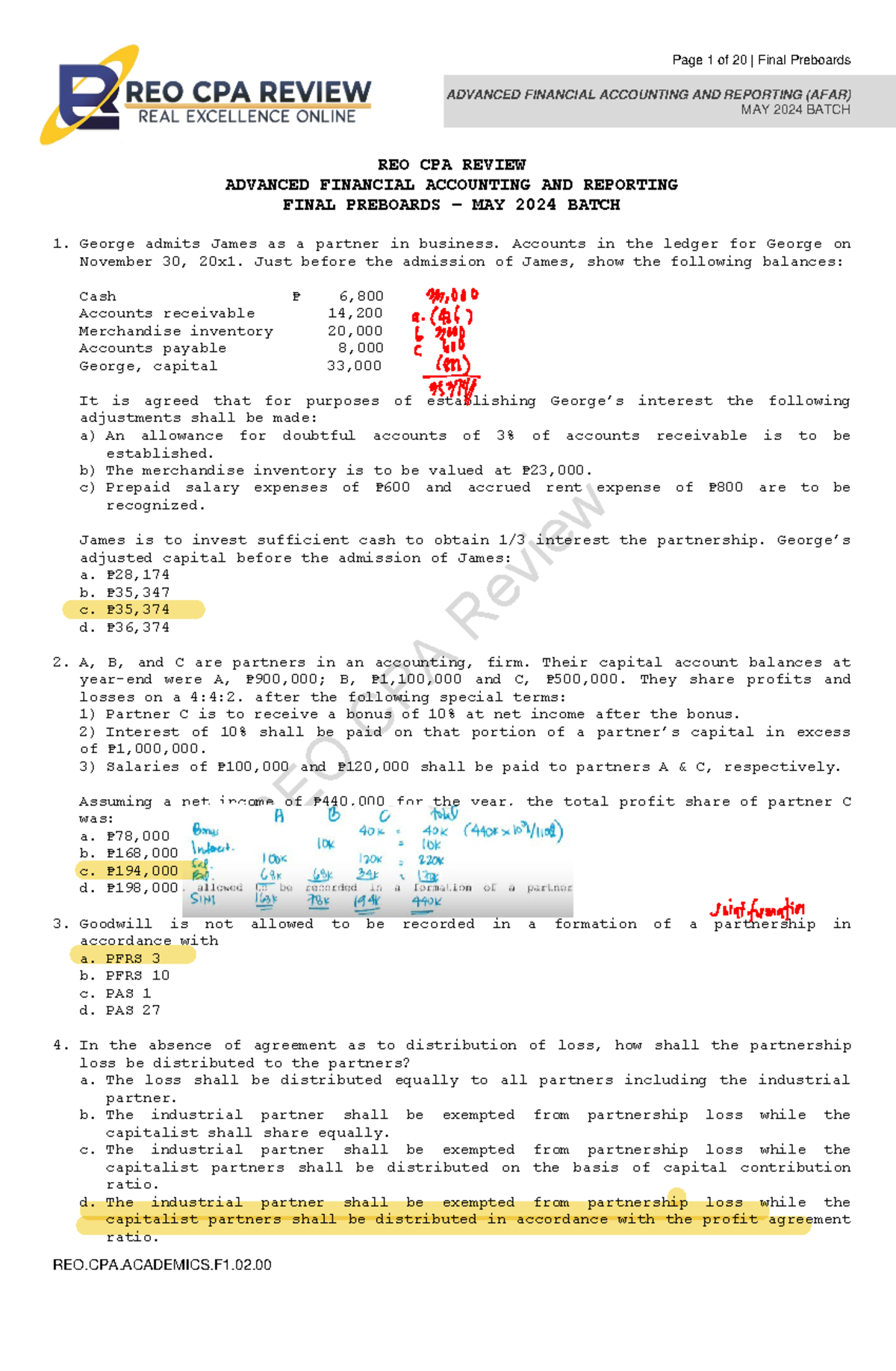 AFAR Final Preboard Study Guide for May 2024 Exam - Studocu