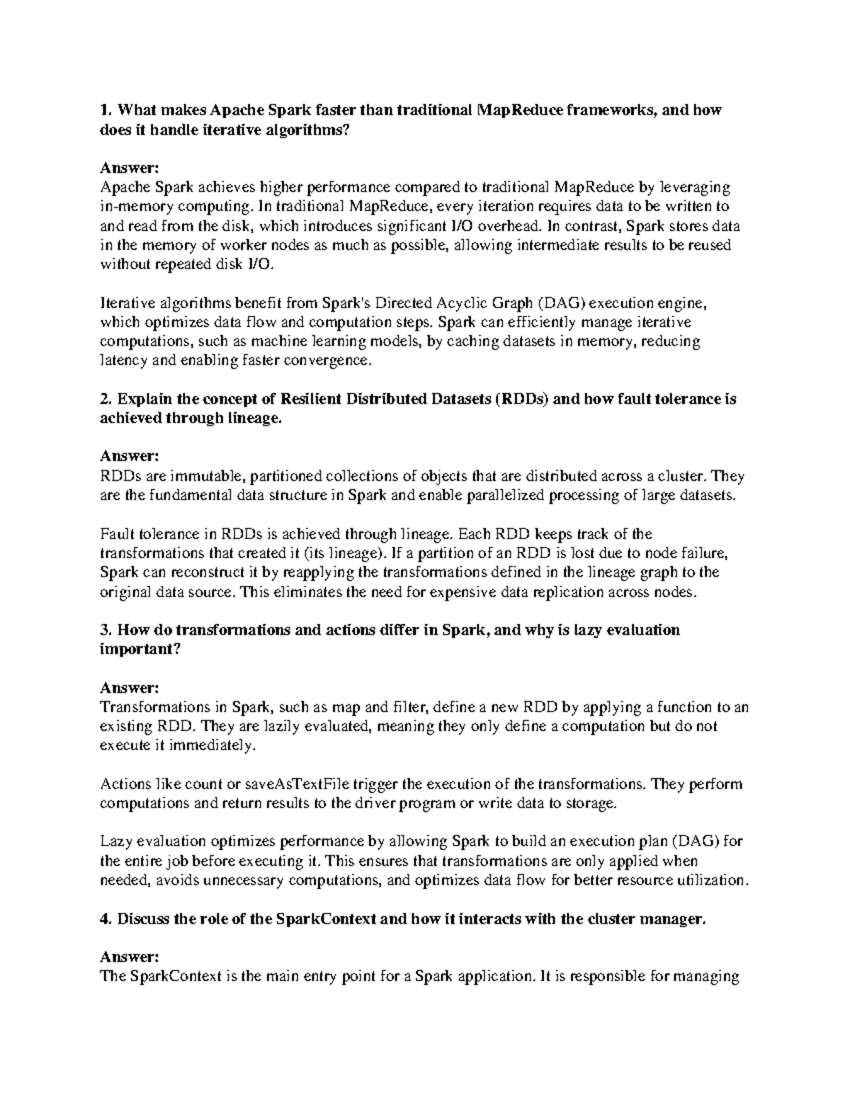 Review Questions for Apache Spark Concepts - CS101 - Studocu