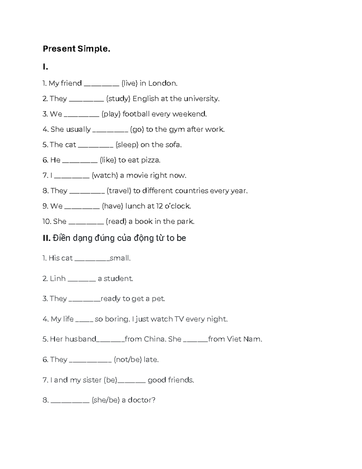 Present Tenses and Past Tenses Exercises for English Learning - Studocu