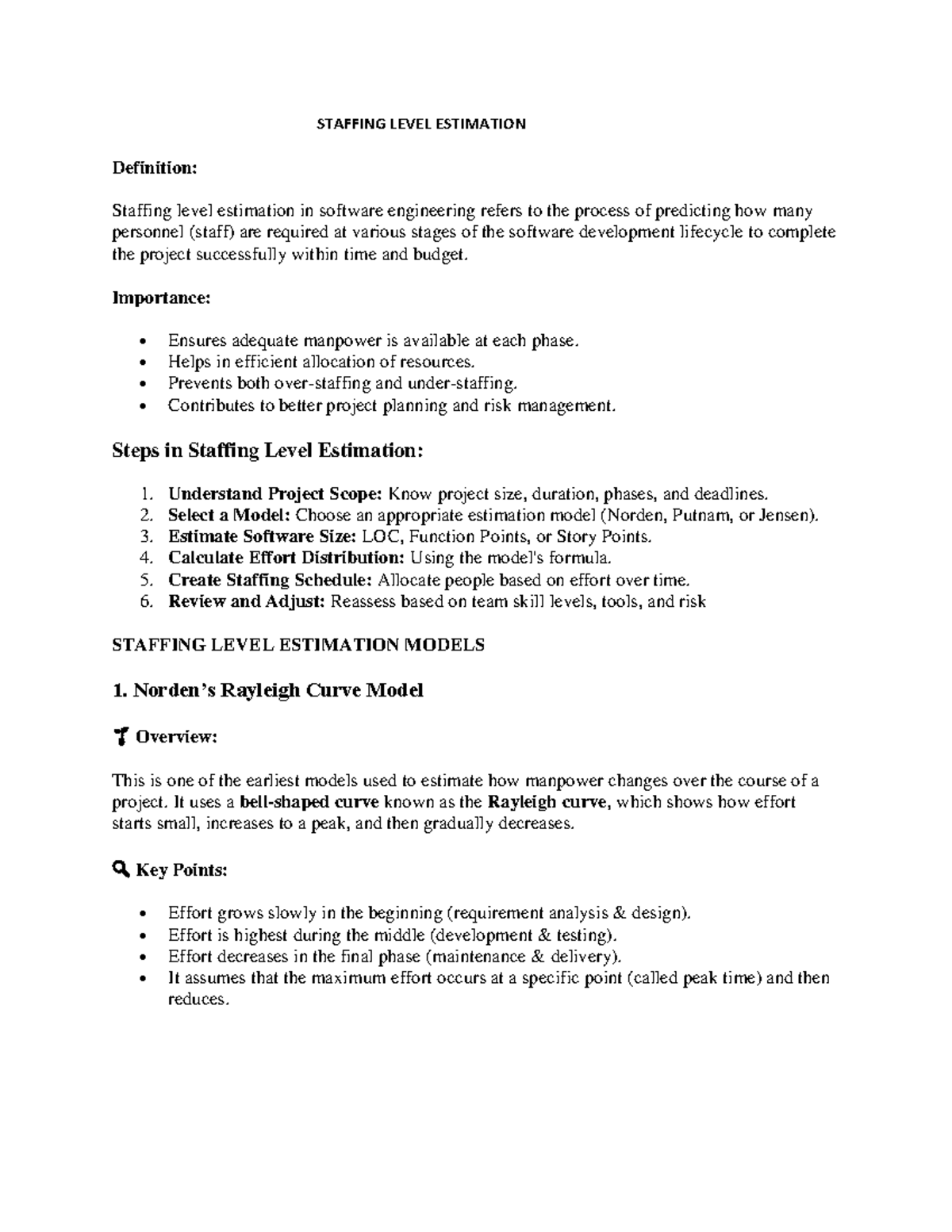 STAFFING LEVEL ESTIMATION IN SOFTWARE ENGINEERING: MODELS & IMPORTANCE ...