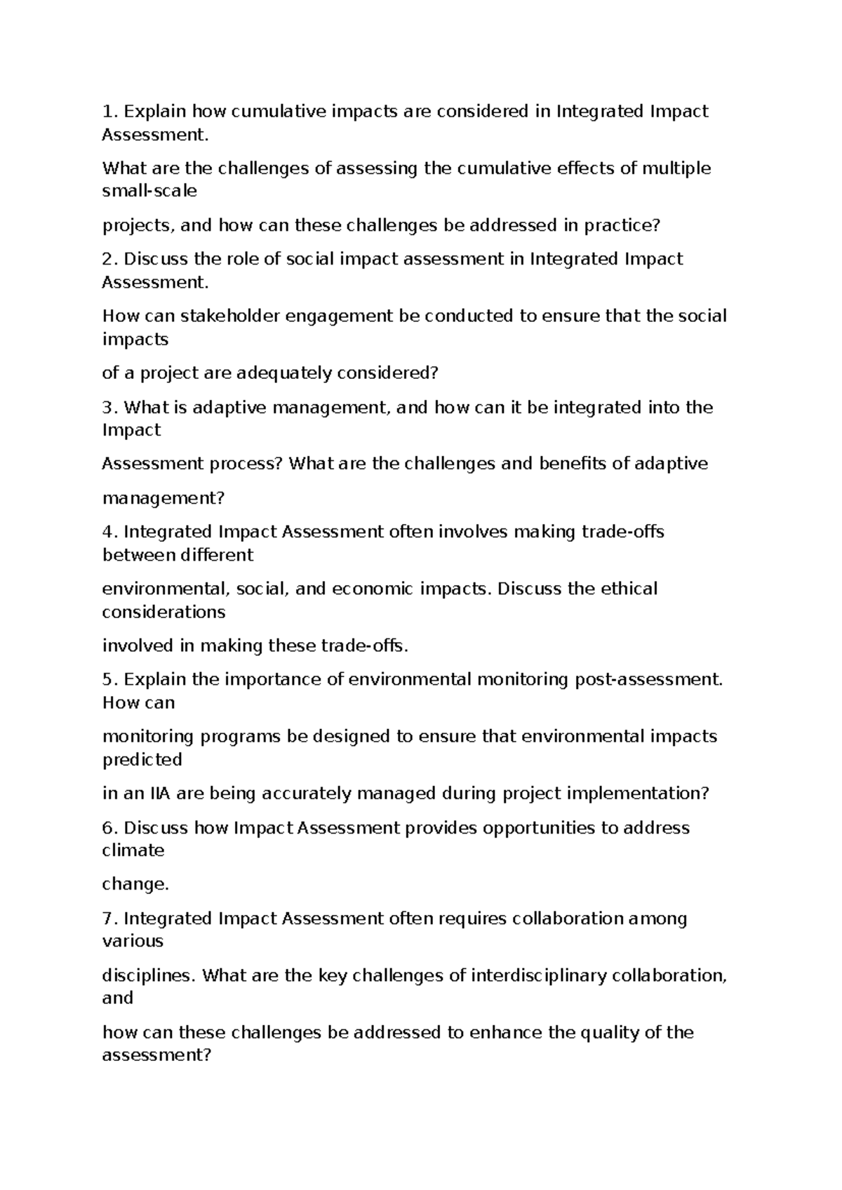 Integrated Impact Assessment: Practice Exam Questions - Studocu