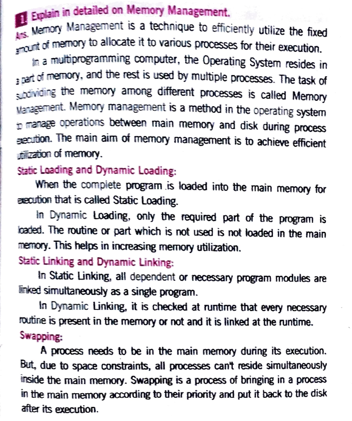 OS Unit4 notes - Operating systems - 1 Eplainin detailed on Memory ...