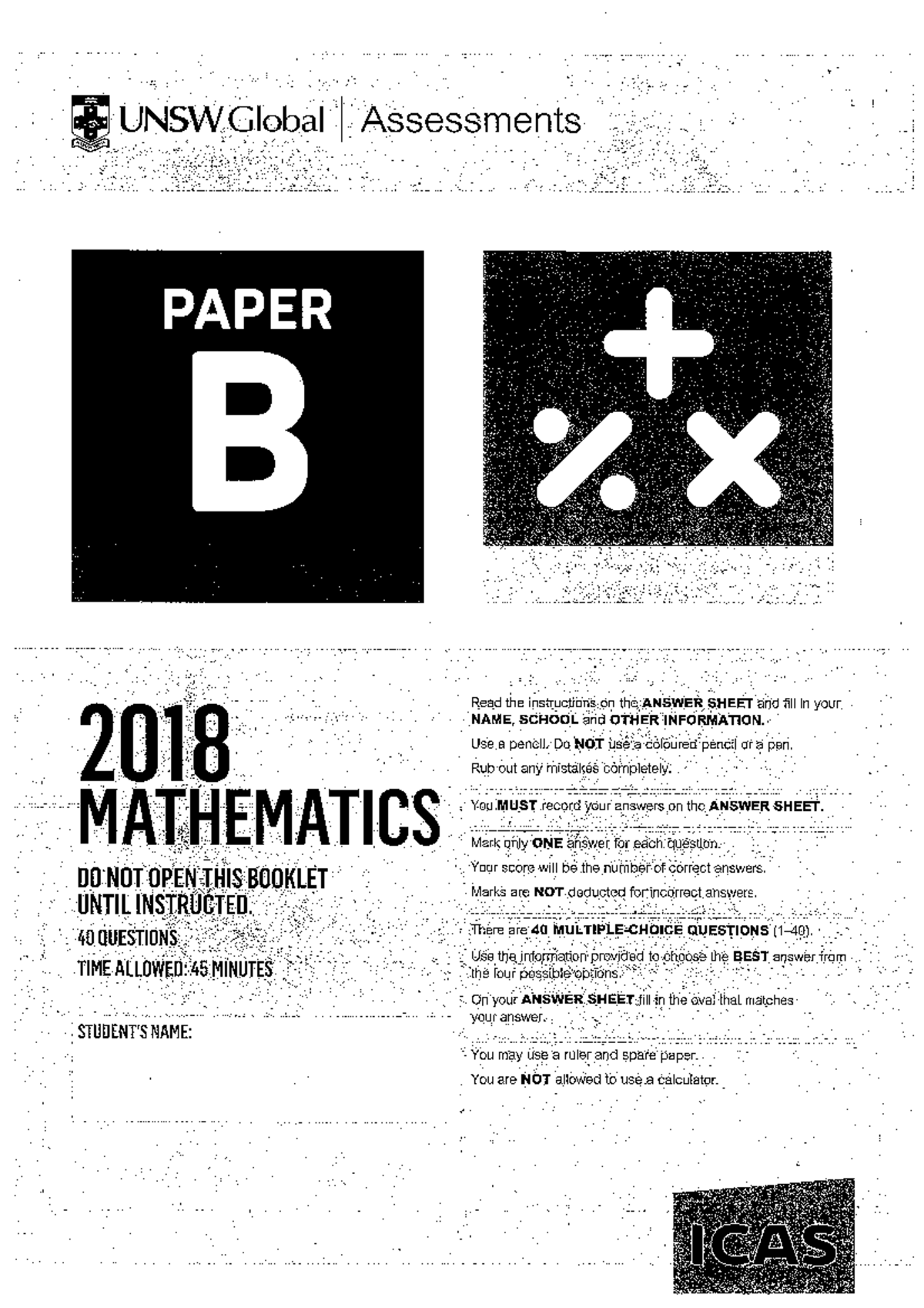ICAS Y4 Mathematics Paper B - 2018 Solutions and Instructions - Studocu
