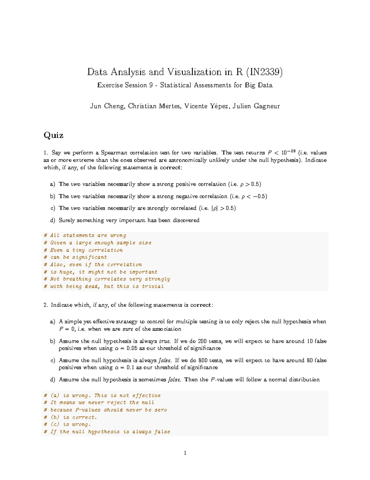 Exercise 09 solution - Data Analysis and Visualization in R (IN2339) Exercise Session 9 - - Studocu