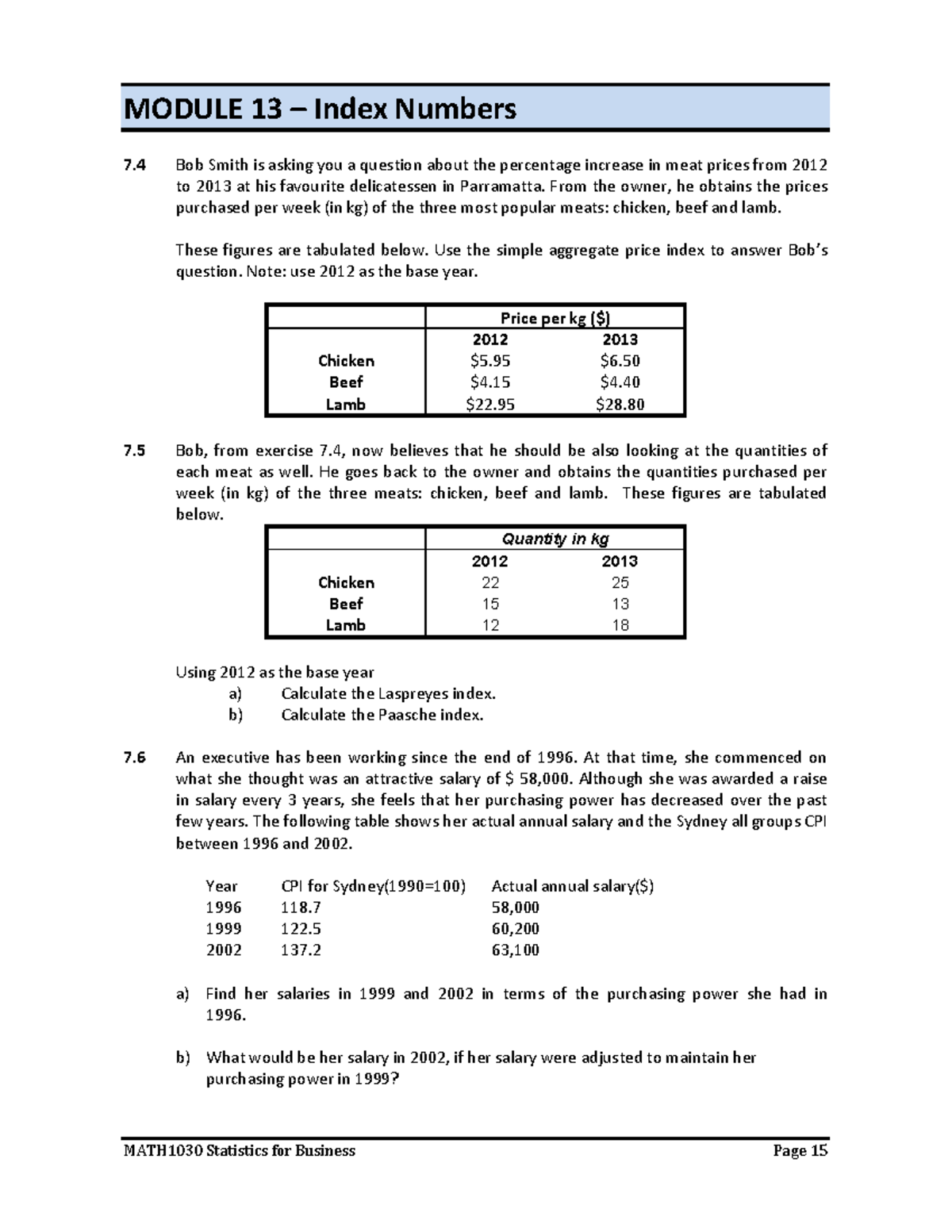 MATH1030 Week 13 - Index Numbers & Price Indices Analysis - Studocu