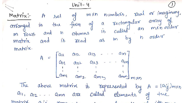 Unit 1: Matrix Theory and Applications - Study Notes - Studocu