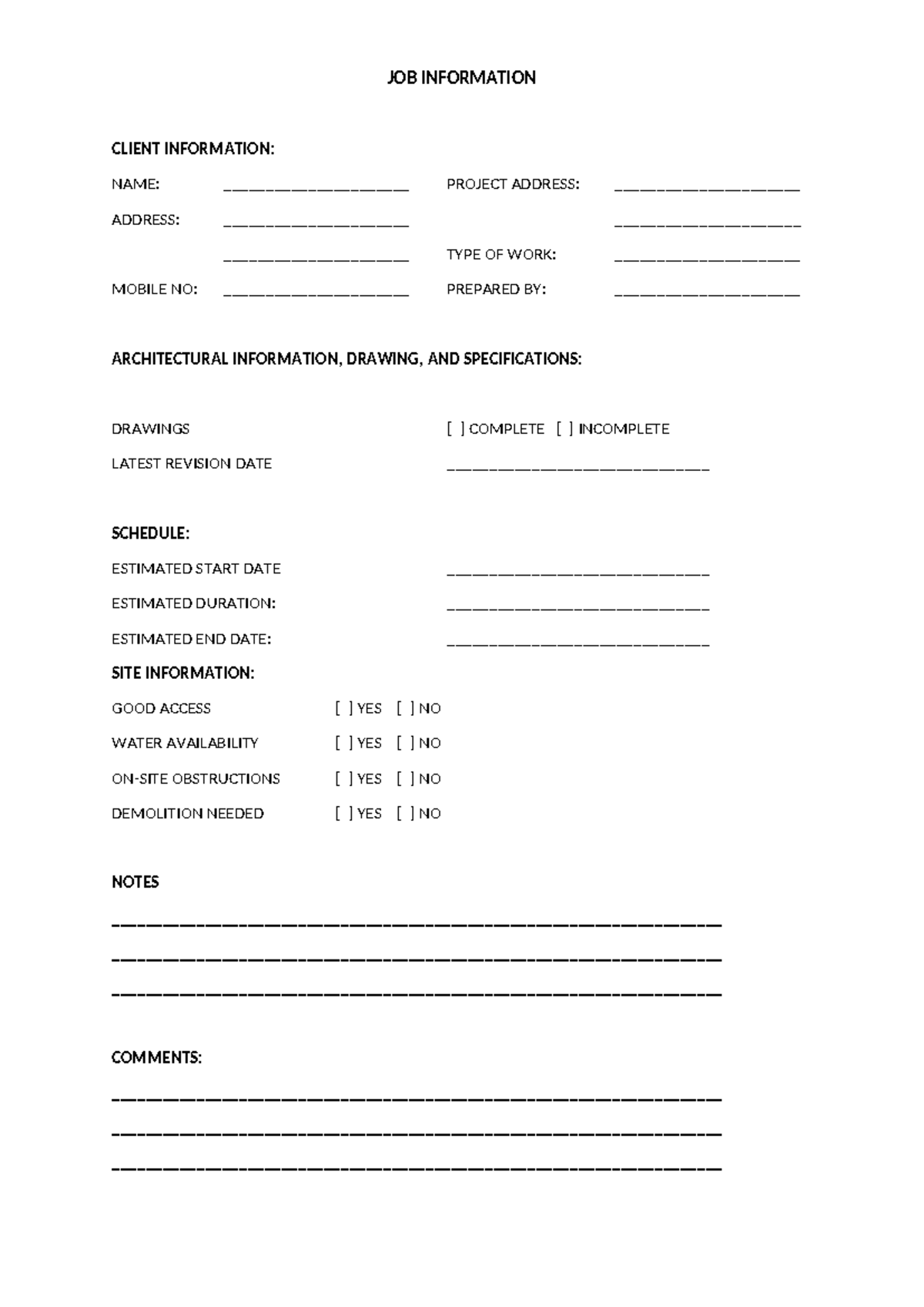 JOB Information Sheet - SAMPLE - JOB INFORMATION CLIENT INFORMATION ...