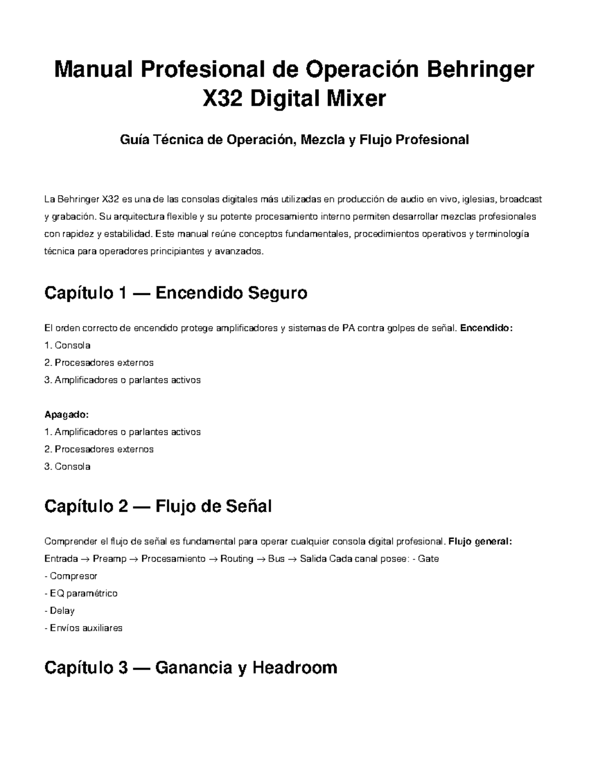 Manual Profesional Behringer X32: Guía de Operación y Mezcla - Studocu