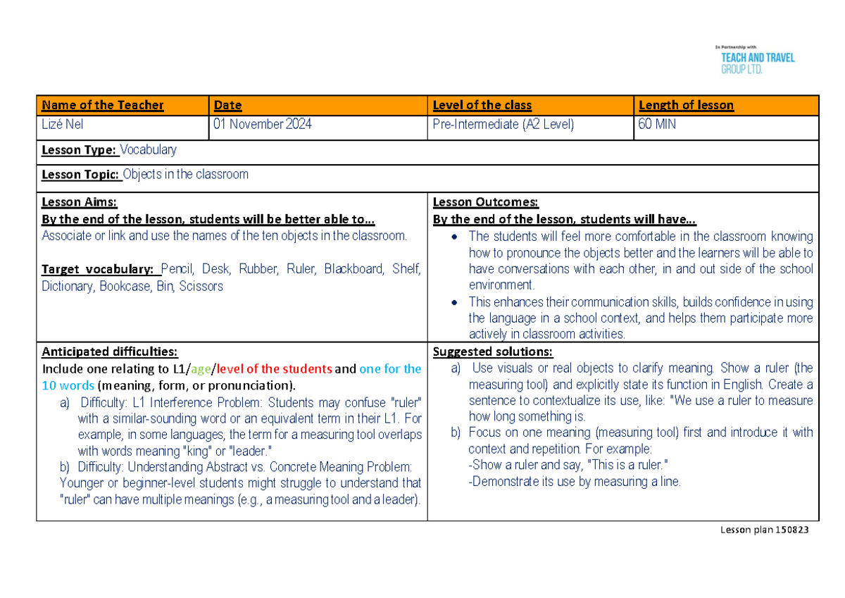 Assignment 01 - UNIT 5 - attempt 2 - Name of the Teacher Date Level of ...