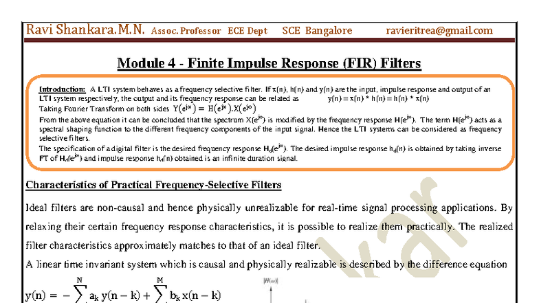 DSP Module 4: Finite Impulse Response (FIR) Filters Overview - Studocu