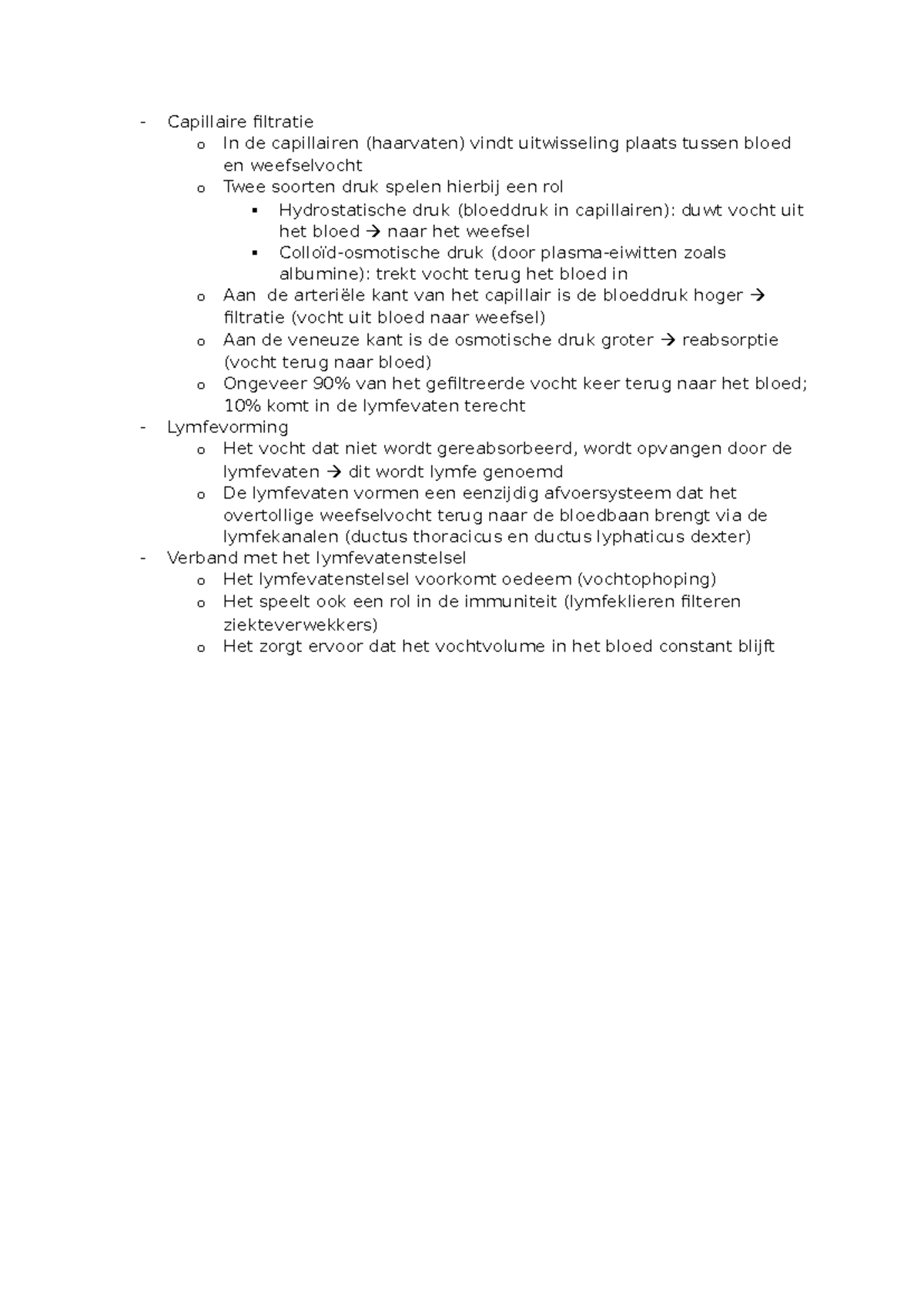 Capillaire Filtratie en Lymfevorming - Extra Taak 5 - Studocu