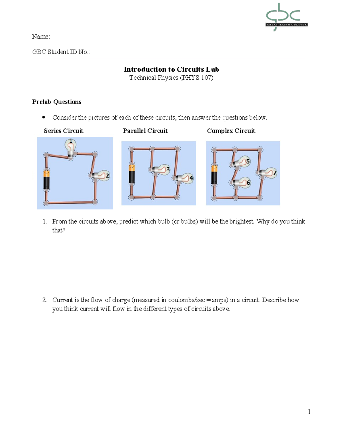 Lab 4: Prelab Questions for Introduction to Circuits (PHYS 107) - Studocu