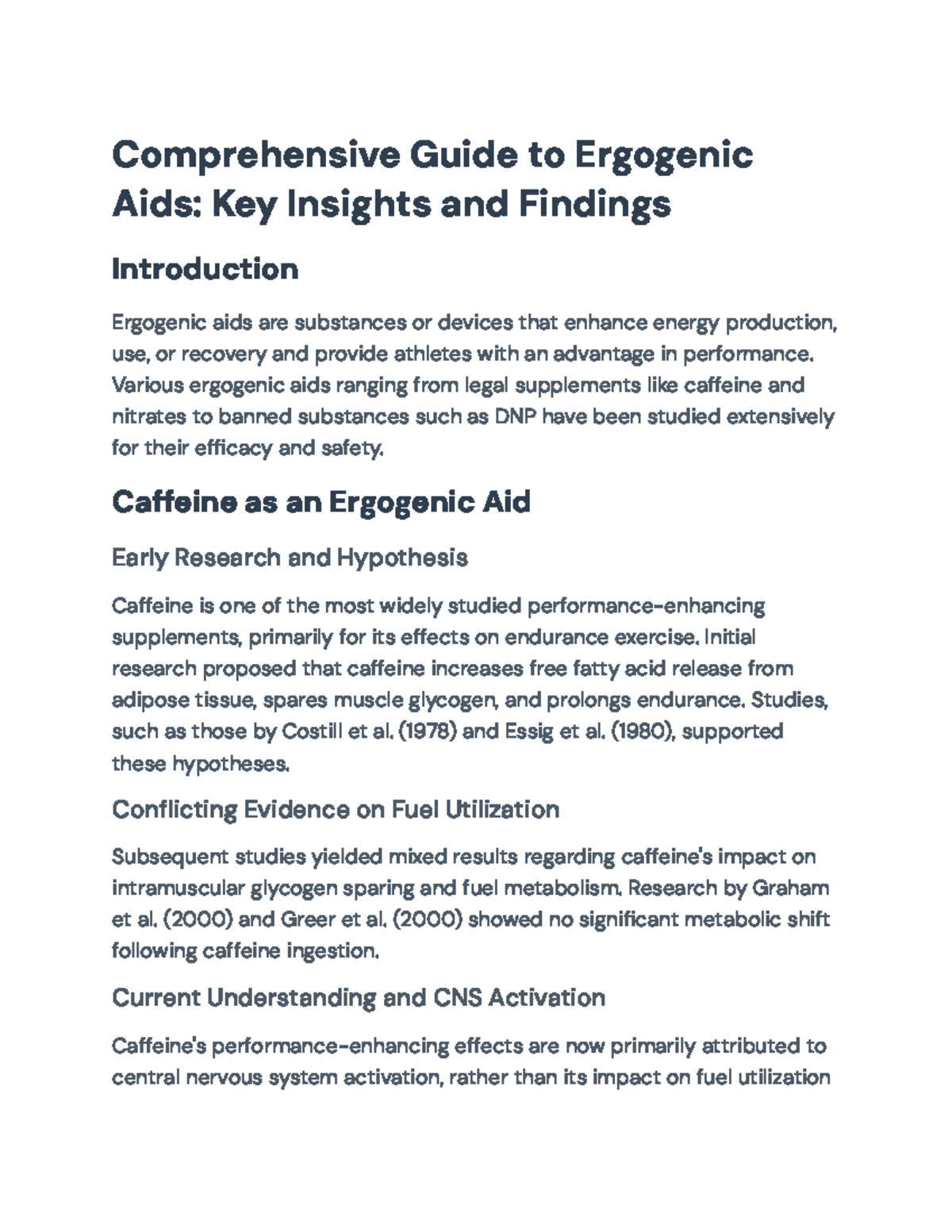 Comprehensive Overview of Ergogenic Aids: Efficacy and Safety ...