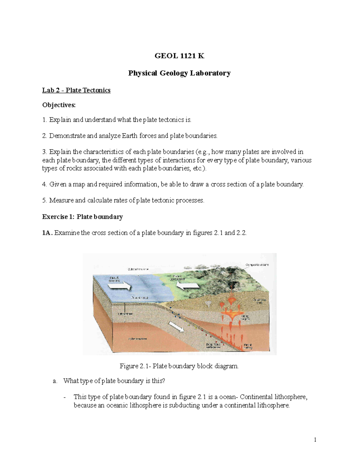 GEOL 1121 K - Lab 2: Understanding Plate Tectonics and Boundaries - Studocu