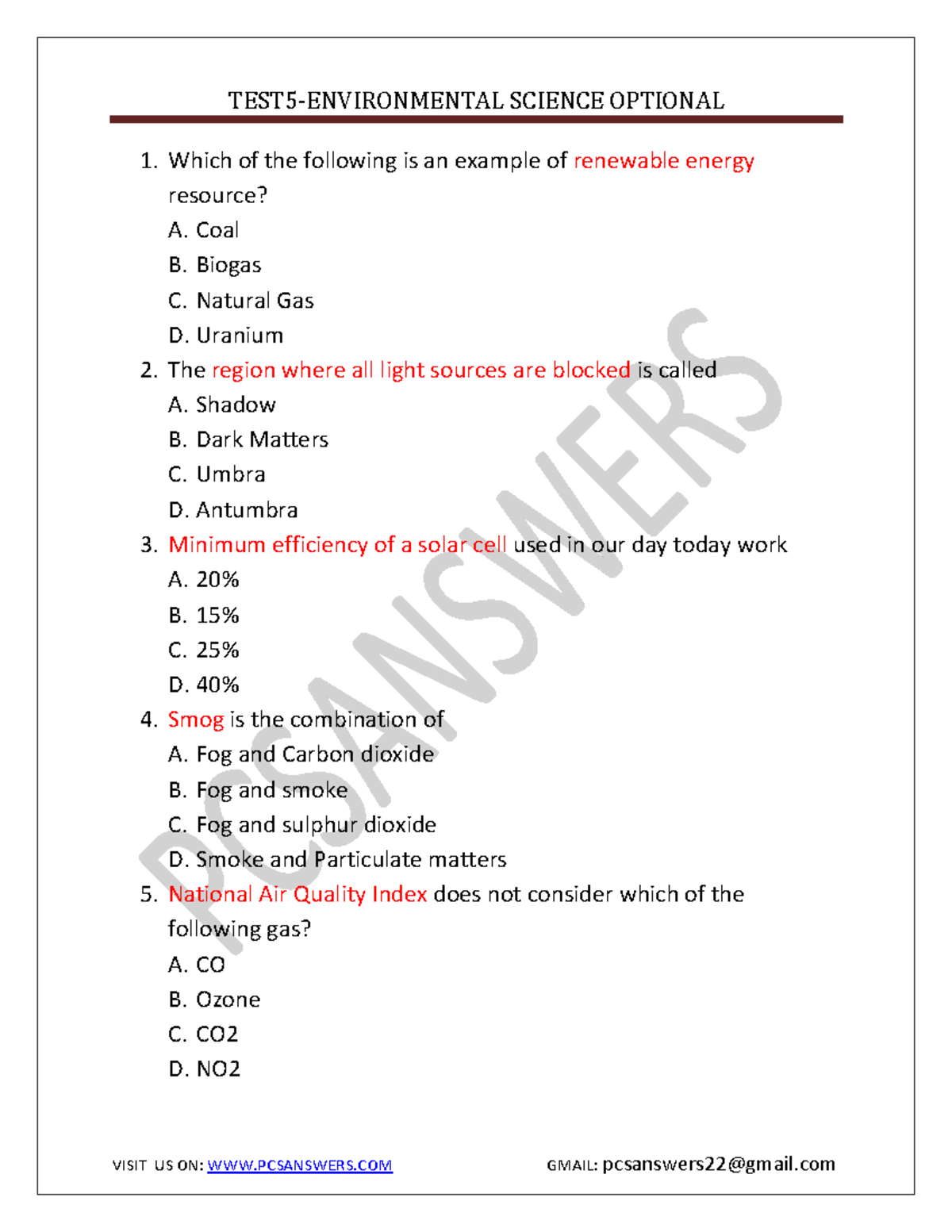 Environmental Science Test 5: Key Concepts and Questions - Studocu