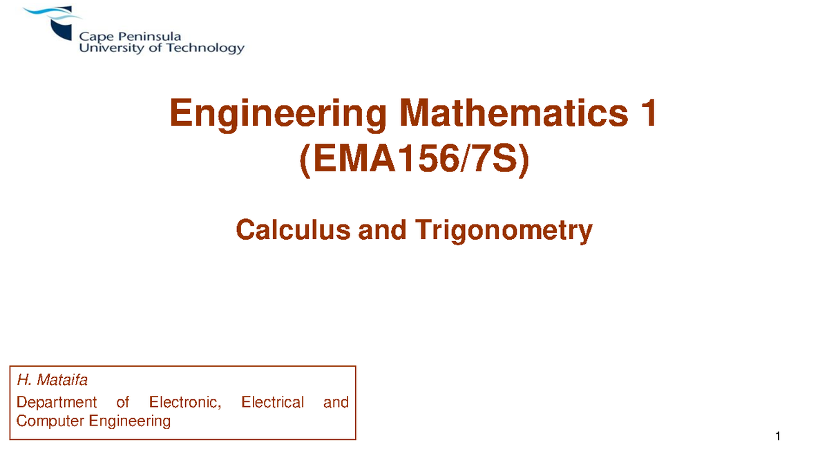 EMA156/7S Engineering Mathematics 1: Trigonometry Overview - Studocu
