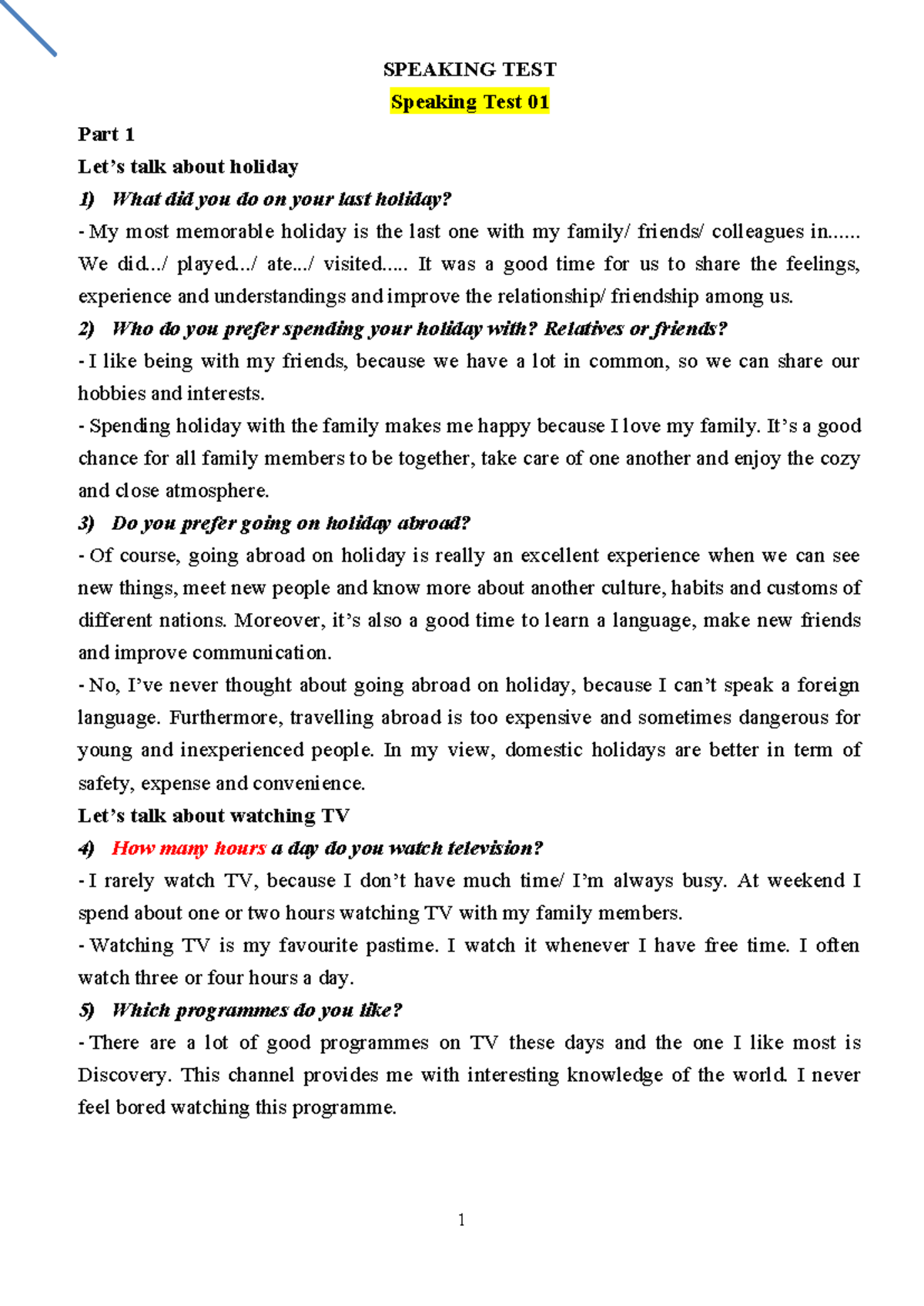 SPEAKING TEST - Bộ Đề 2 (30 Đề VSTEP) - Studocu