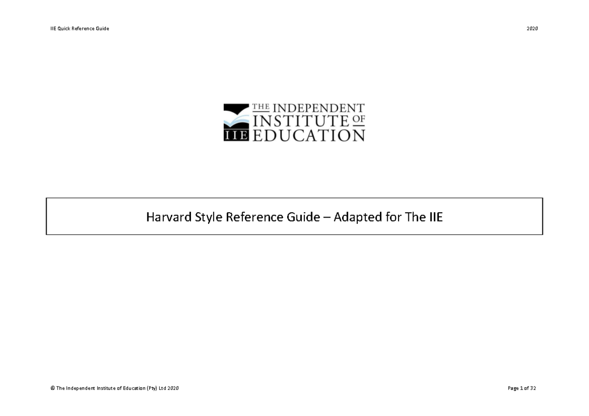 IIE Harvard Style Reference Guide 2020 for Academic Writing - Studocu