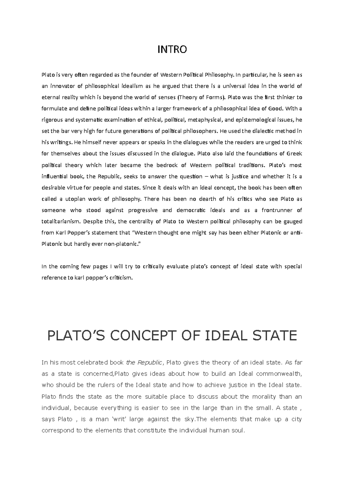 Plato's Ideal State: A Critical Analysis Through Popper's Lens - Studocu