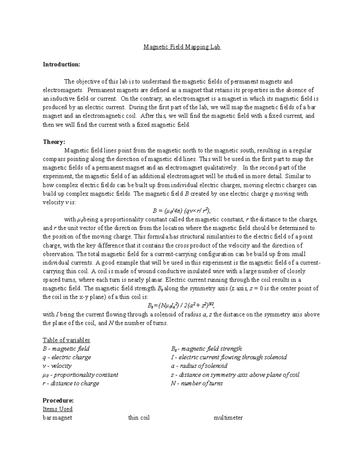 Magnetic Field Mapping (Ch 9) - Magnetic Field Mapping Lab Introduction ...