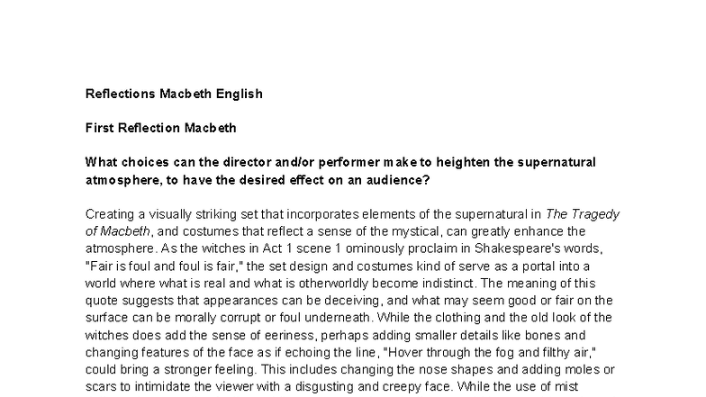 Reflection on Macbeth: Supernatural & Tension Analysis (ENG 101 ...