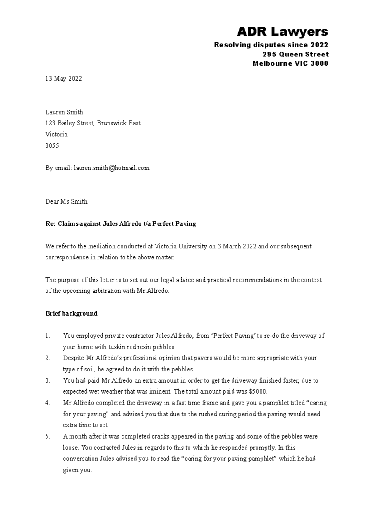 ADR Assignment 4: Legal Advice on Arbitration Process - Studocu