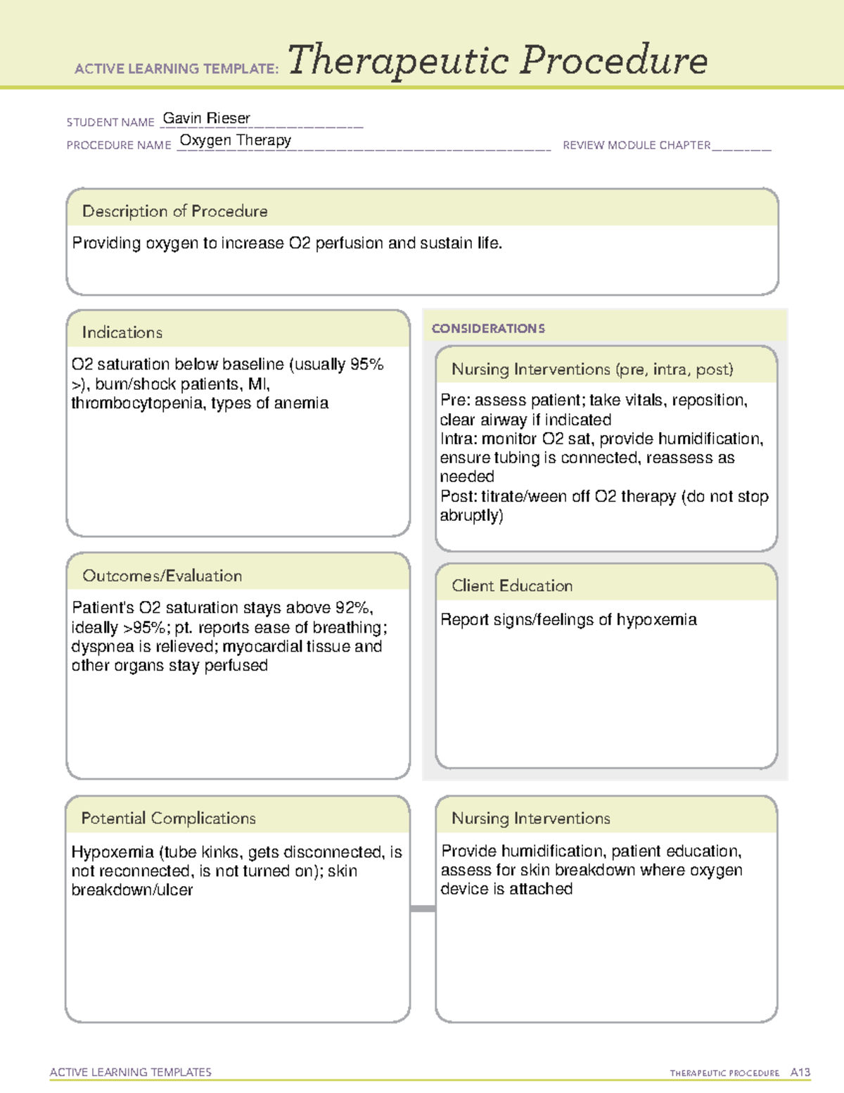 ATI Therapeutic oxygen therapy - ACTIVE LEARNING TEMPLATES THERAPEUTIC ...