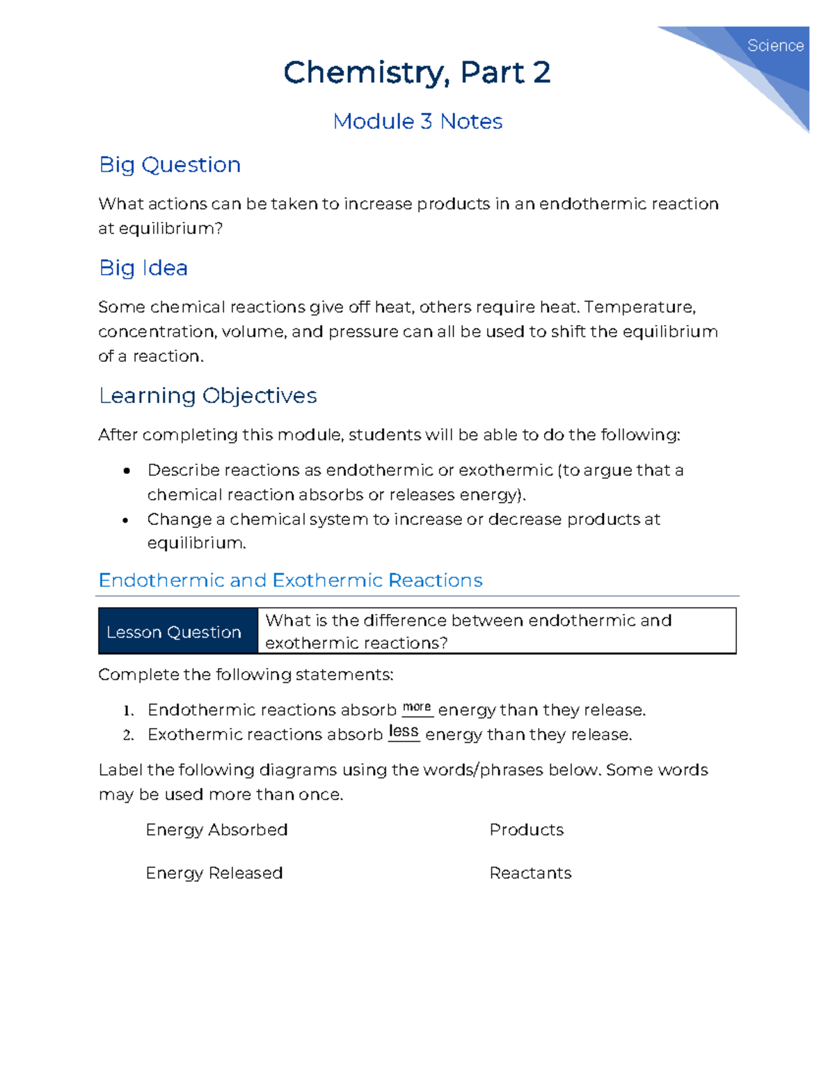 CHEM-043 Module 03 Notes on Endothermic Reactions and Equilibrium - Studocu