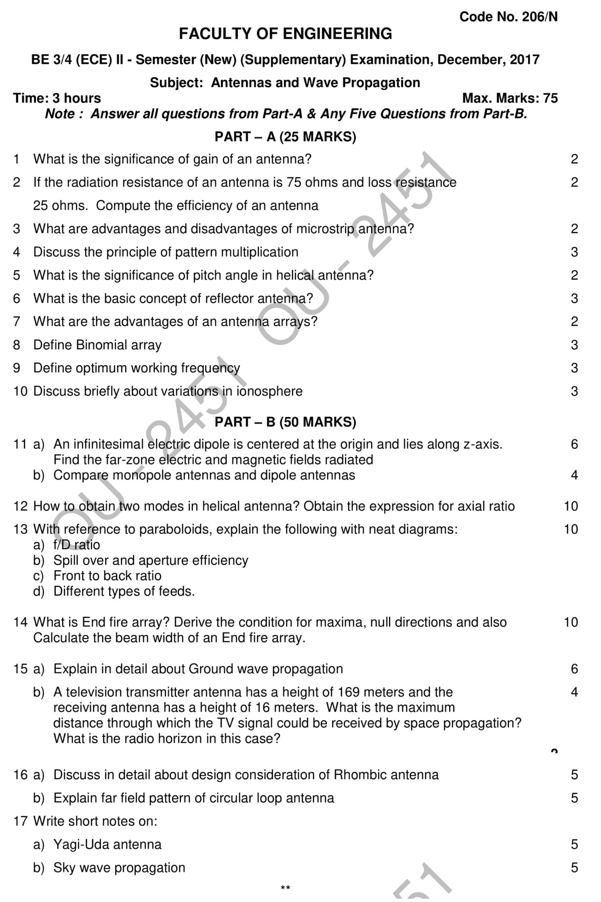 AWP-OU B.E. (ECE) Antennas & Wave Propagation Previous Exam Papers ...