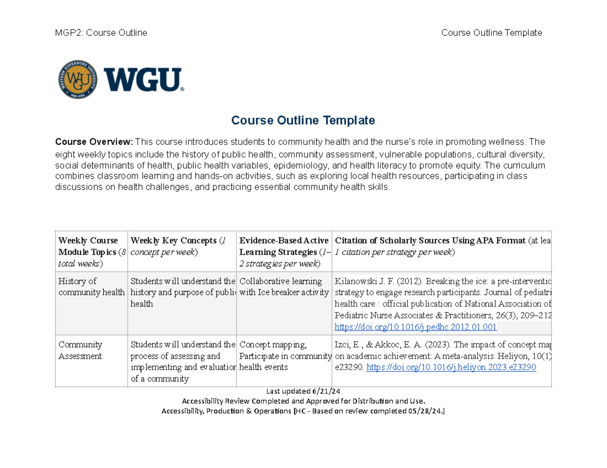 MGP2: Community Health Course Outline and Key Concepts - Studocu