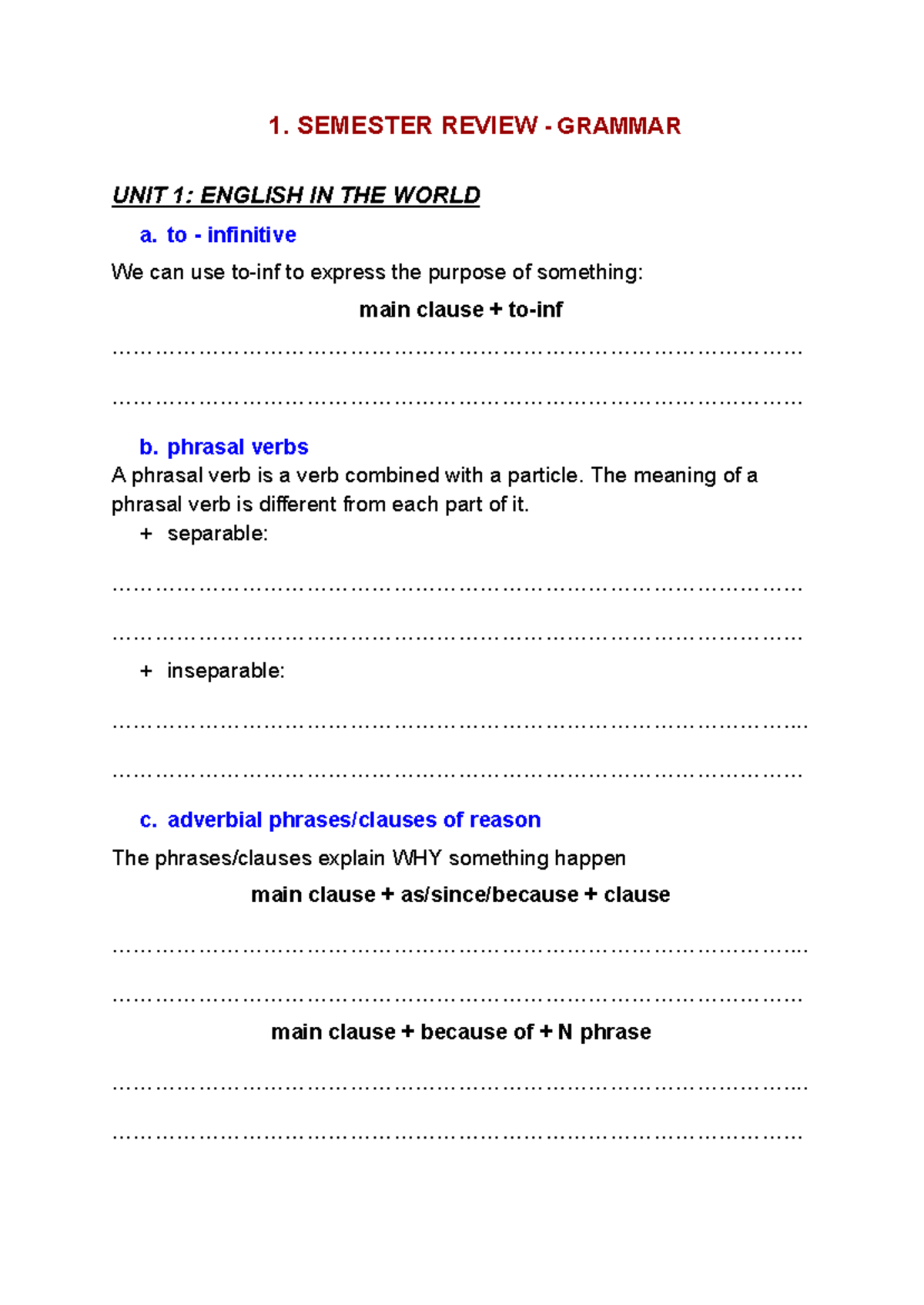 Basic Grammar English: Review Units 1-4 Concepts and Usage - Studocu