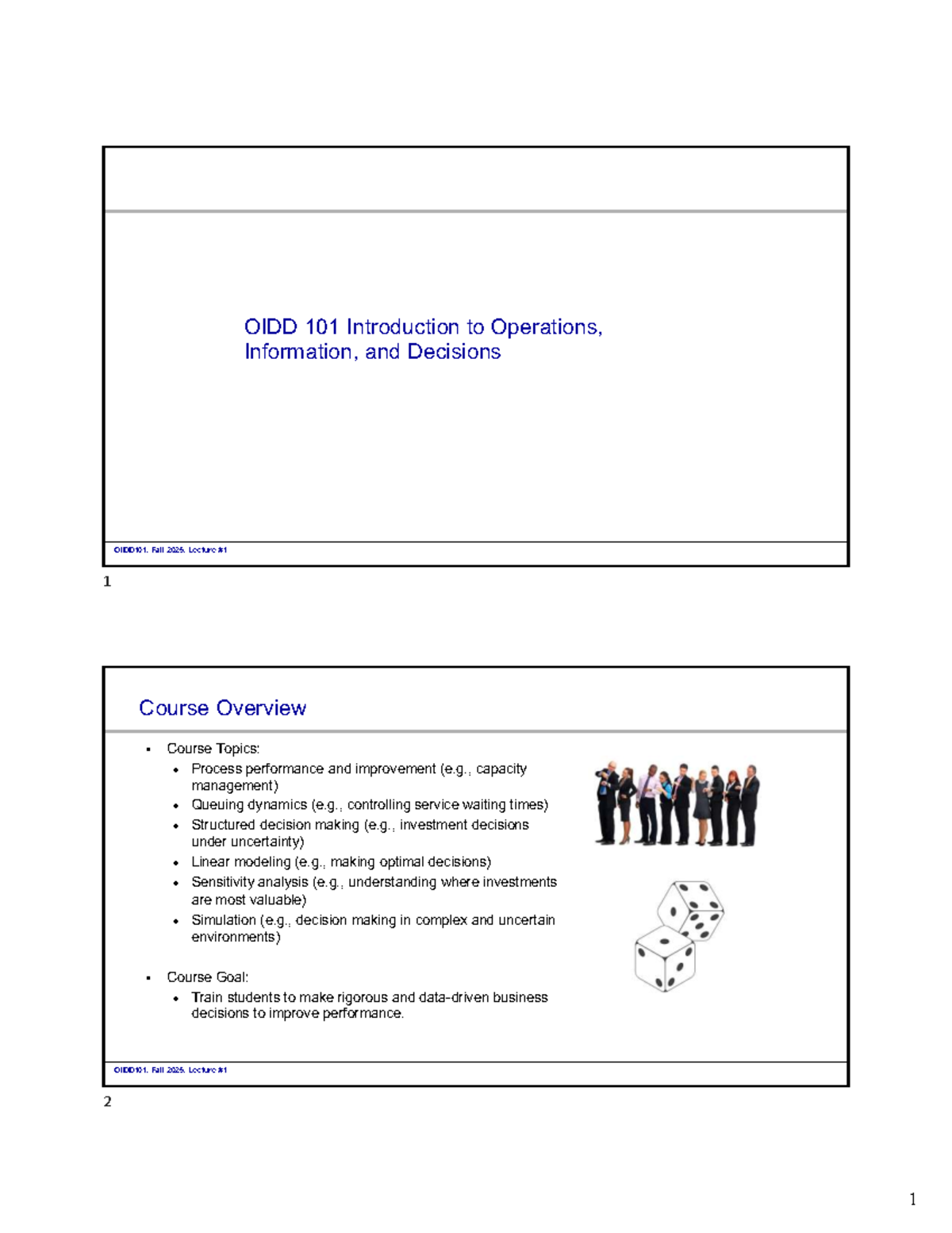 OIDD 101 Fall 2025 Lecture 1: Course Overview & Key Topics - Studocu