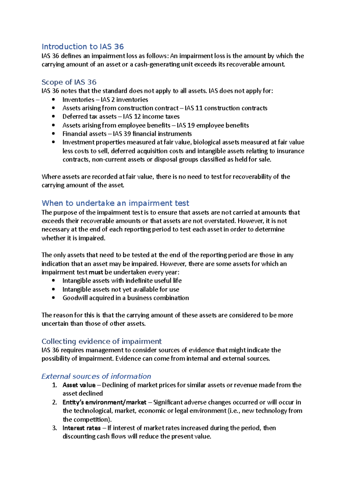 IAS 36 Impairment of Assets Summary and Key Concepts - Studeersnel
