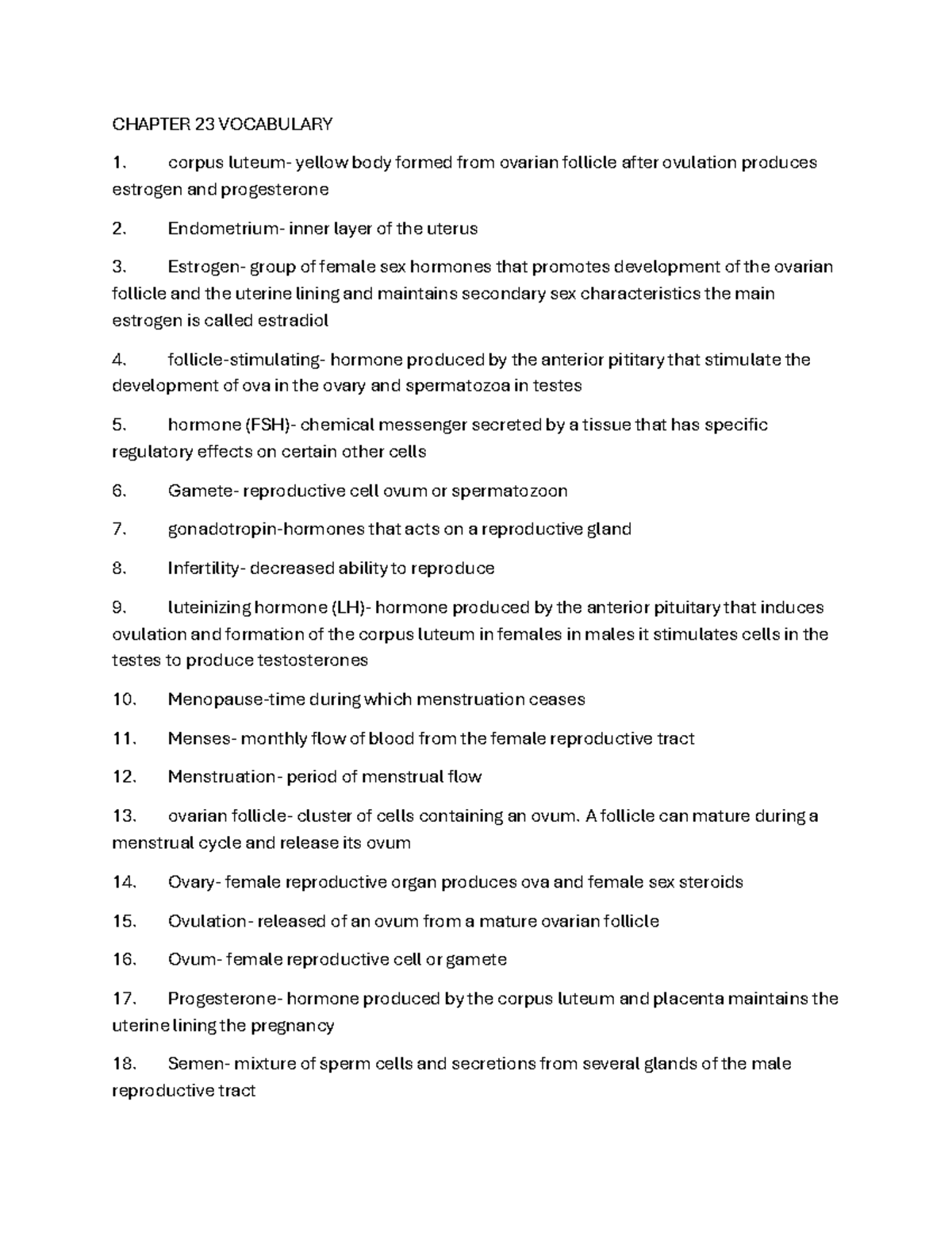 CH 23 Vocabulary: Key Terms in Female Reproductive Biology - Studocu