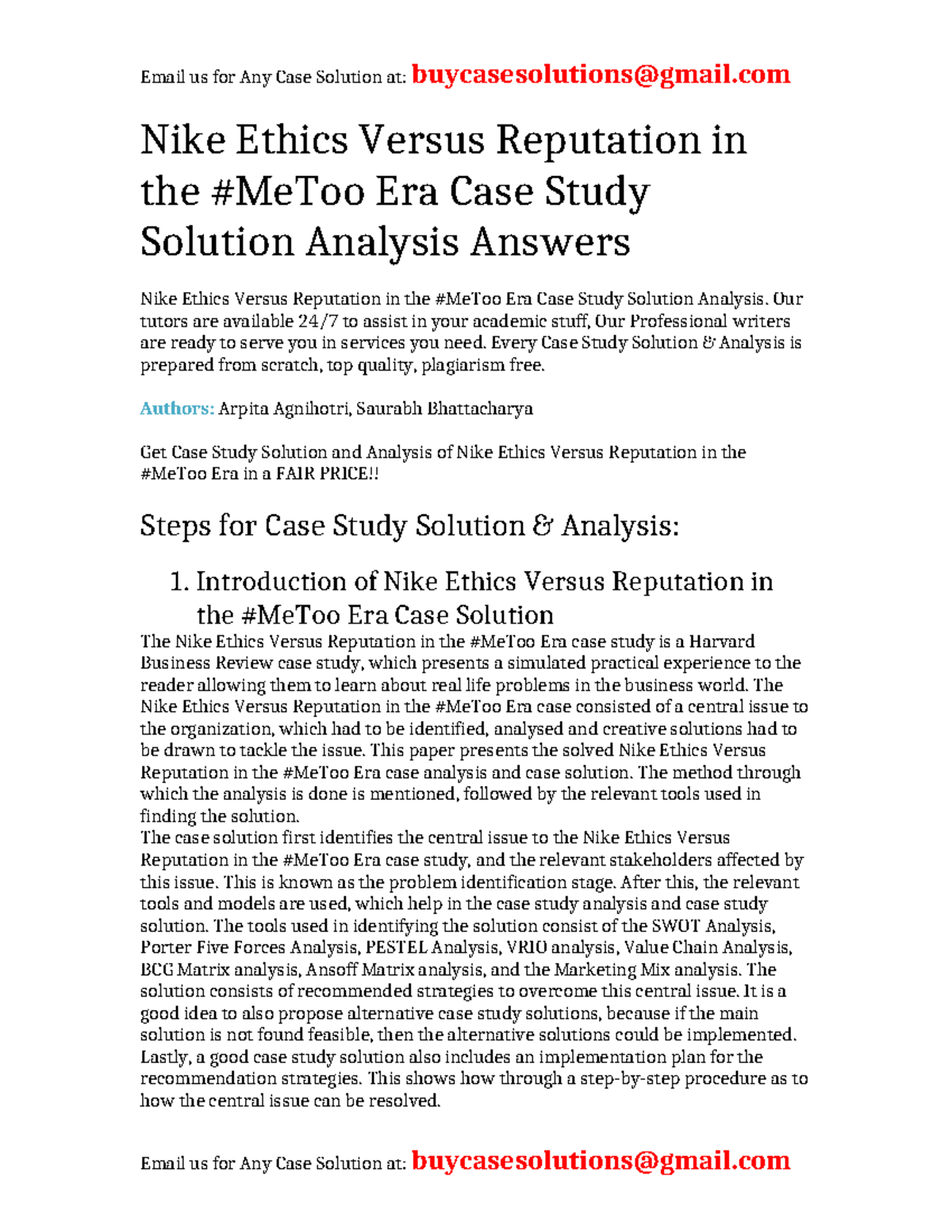 Case Solution Nike Ethics Versus Reputation in the #MeToo Era - Nike ...