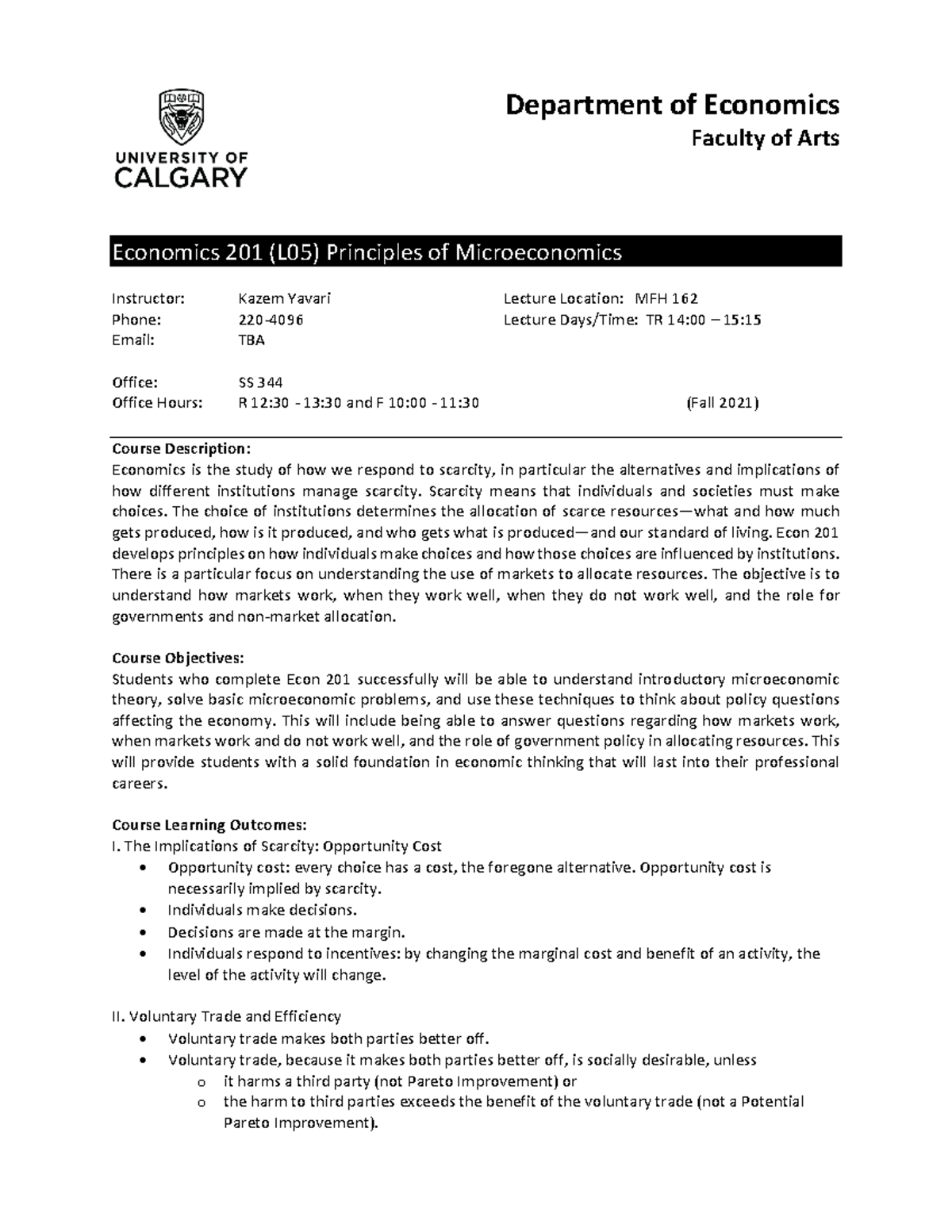 ECON 201 Fall 2021 Course Outline and Exam Information - Studocu