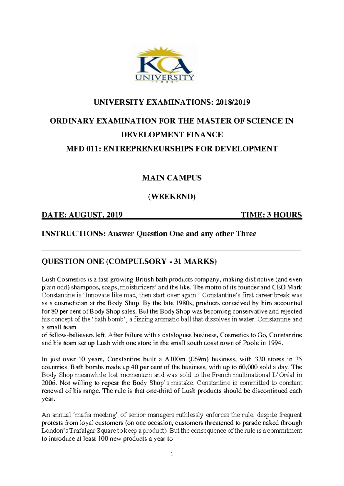 511 - Statistical Finance - UNIVERSITY EXAMINATIONS: 2018/ ORDINARY ...