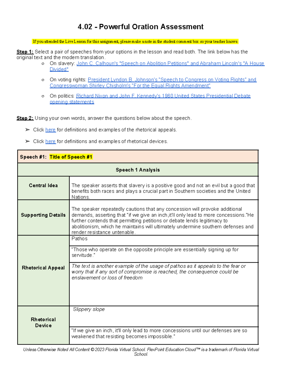 4.02 Guided Template for Powerful Oration Assessment - Studocu
