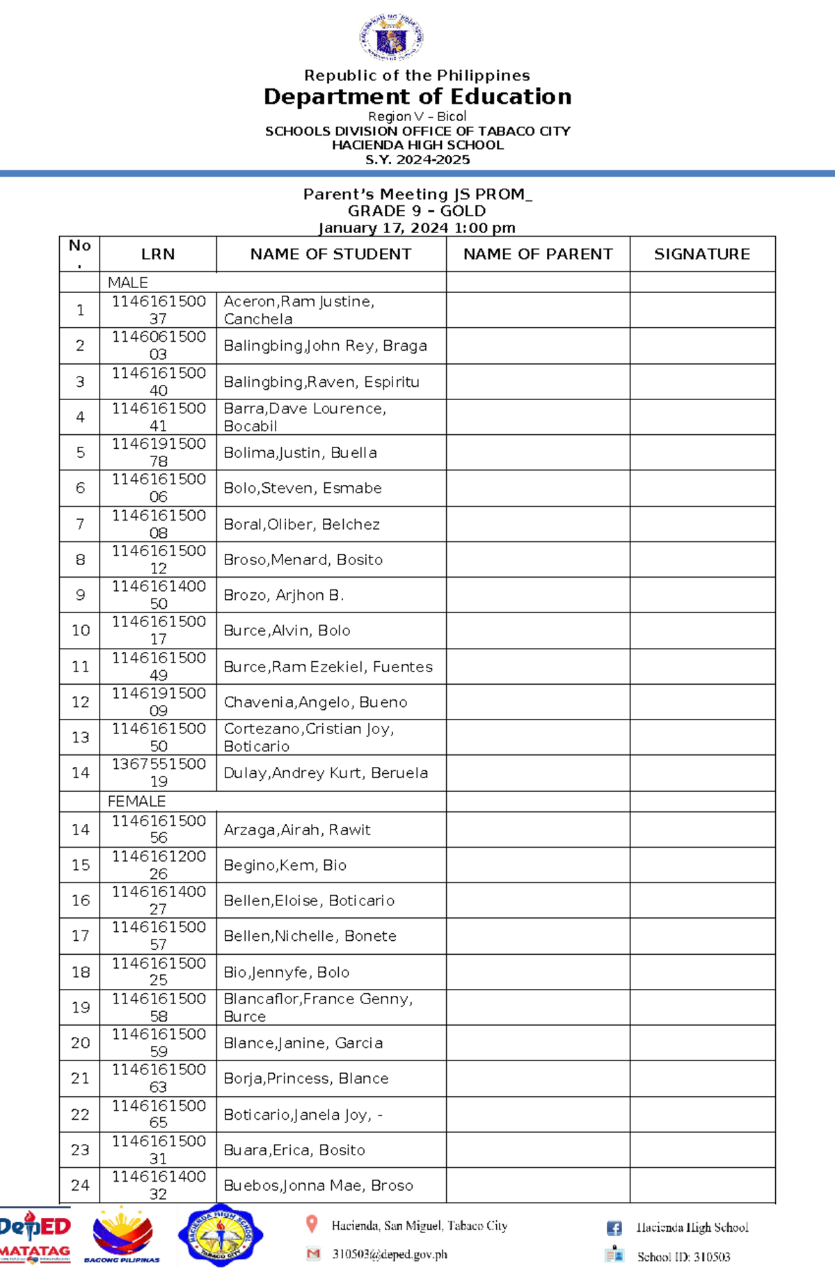 Attendance Hrpta JS PROM - Republic of the Philippines Department of ...